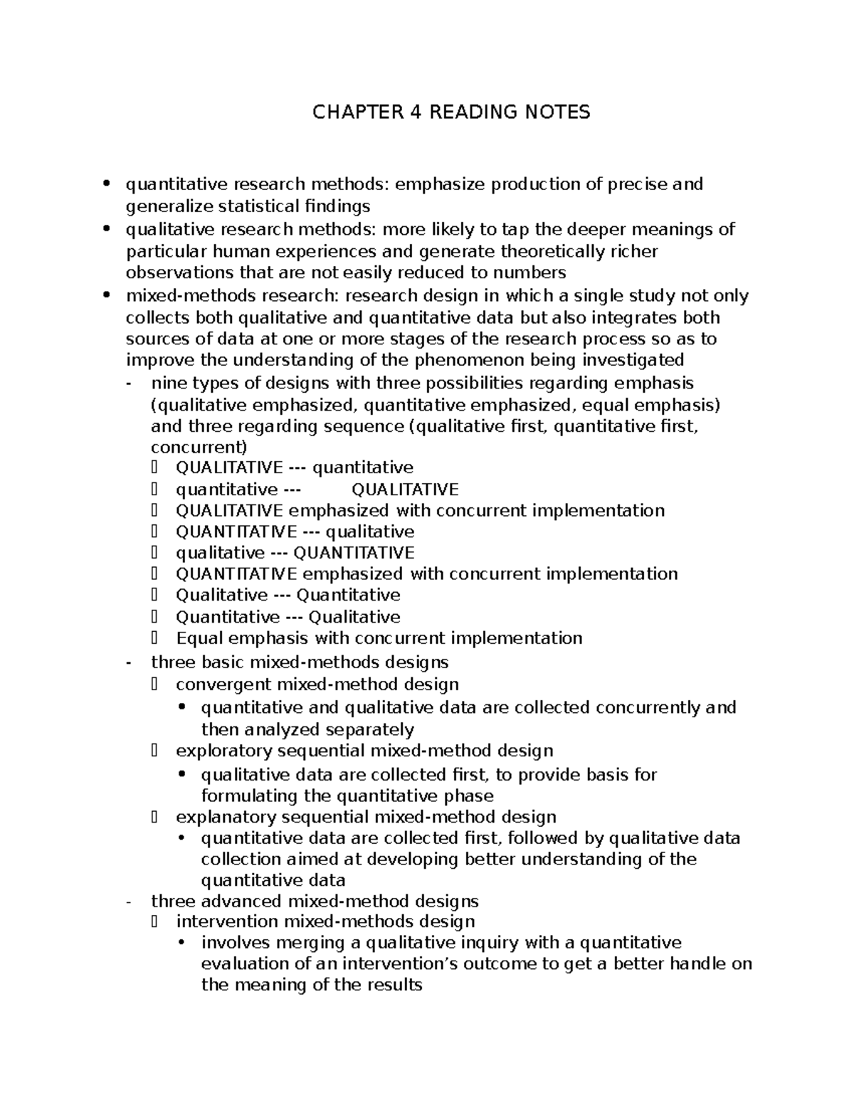 Chapter 4 Reading Notes - CHAPTER 4 READING NOTES • quantitative ...