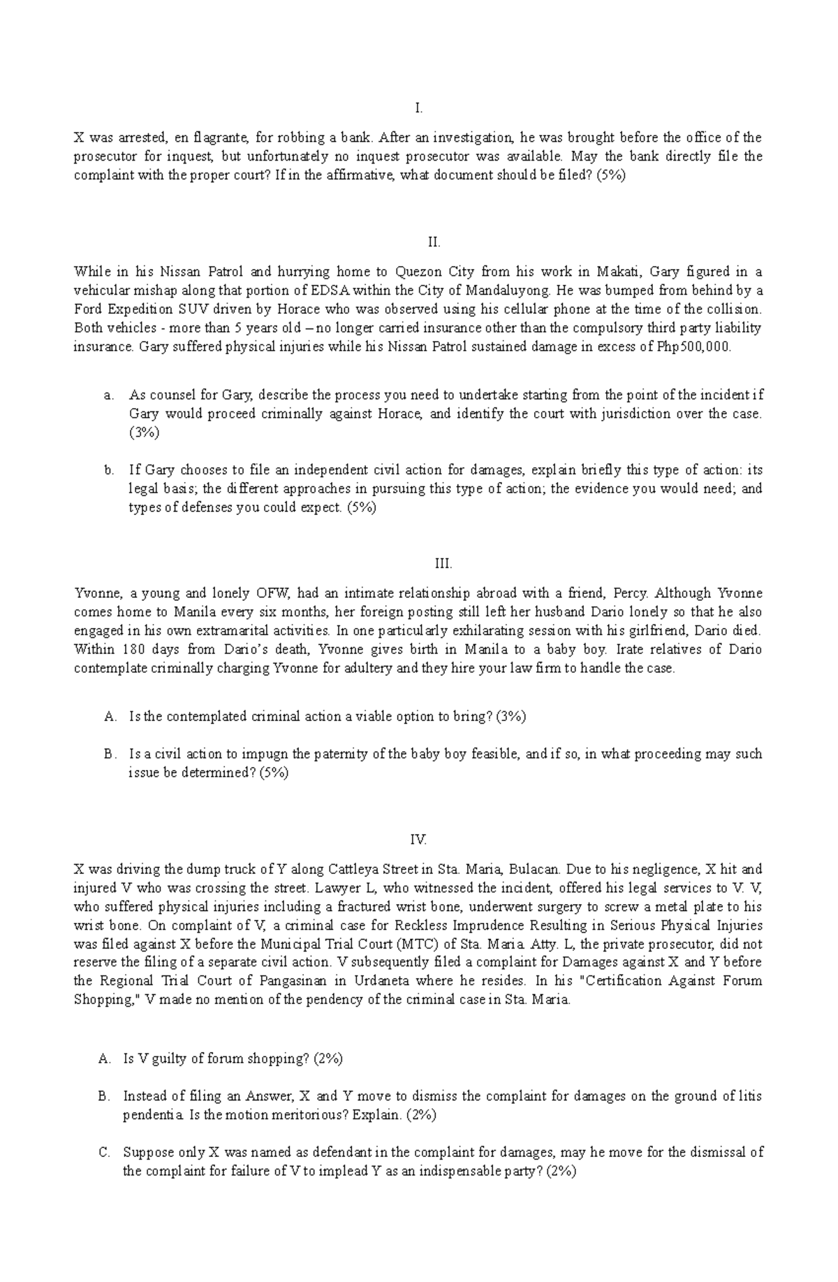 333137792 Mock Bar Exam Questions in Criminal Procedure - I. X was ...