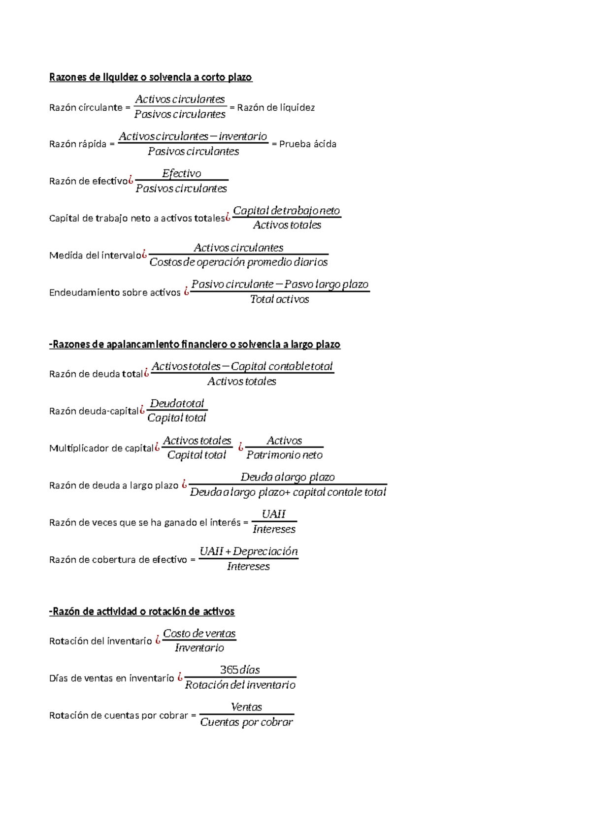 Indicadores financieros - Razones de liquidez o solvencia a corto plazo ...