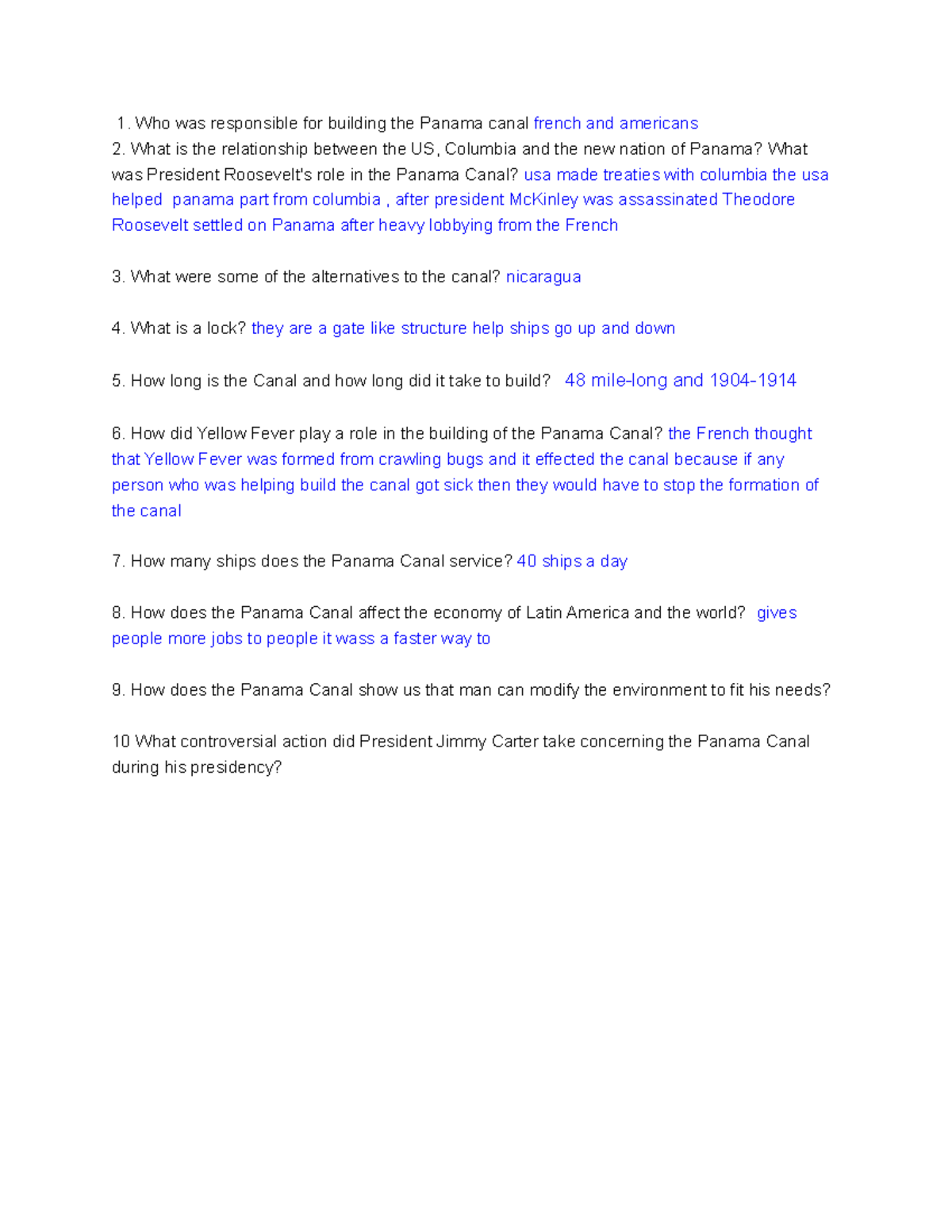 Questions for Panama Canal - Allie Phillips - Who was responsible for ...