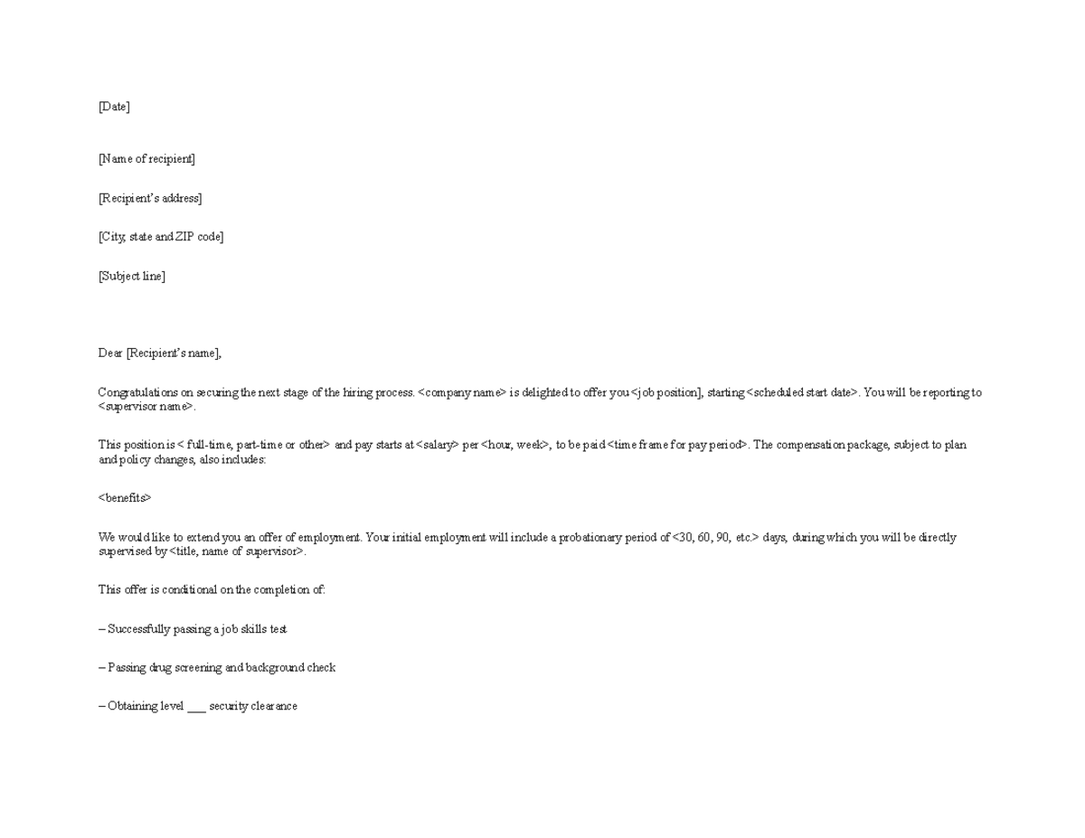Contoh surat offer letter - [Date] [Name of recipient] [Recipient’s ...