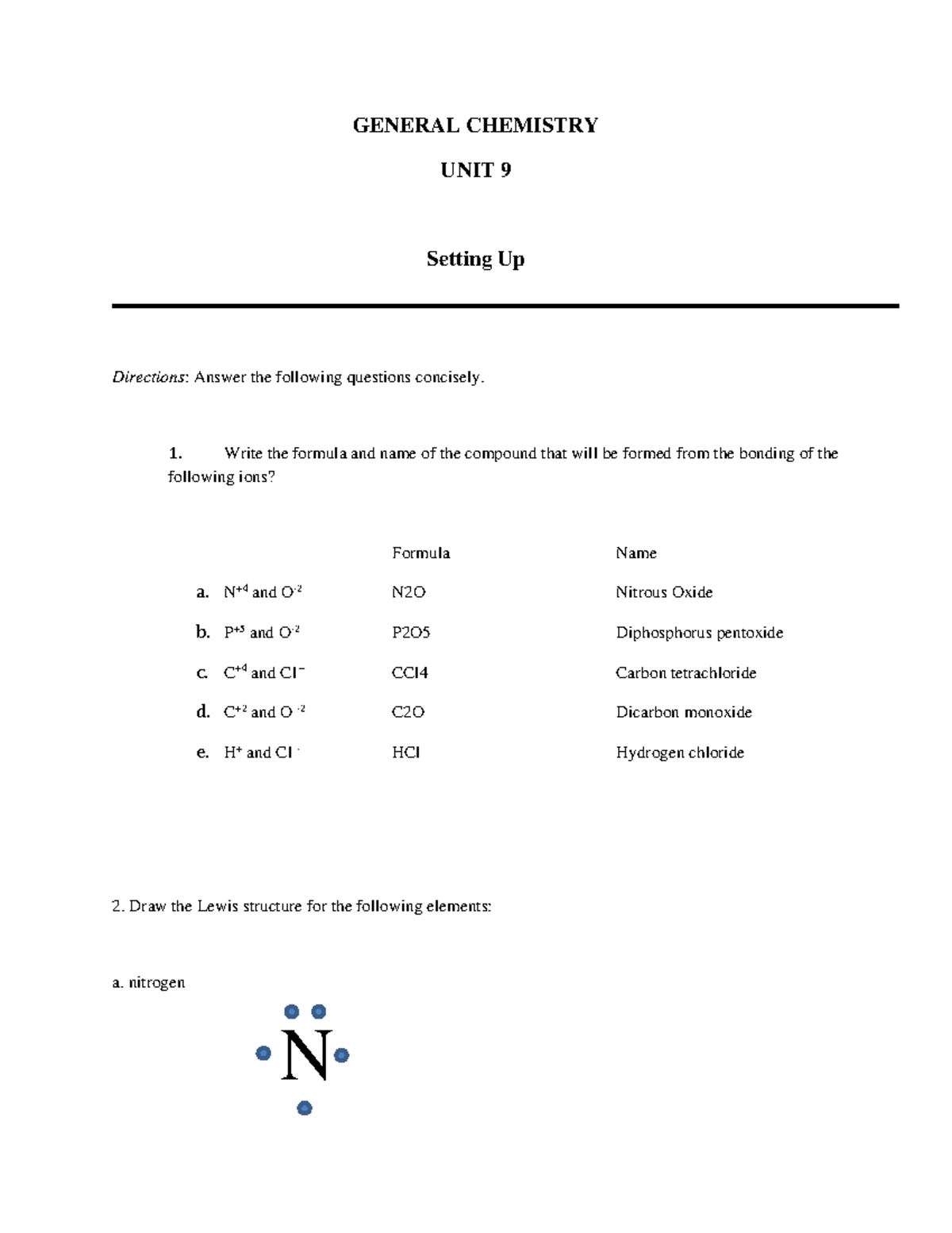 General Chemistry Setting UPUnit 9 Gchem - GENERAL CHEMISTRY UNIT 9 ...