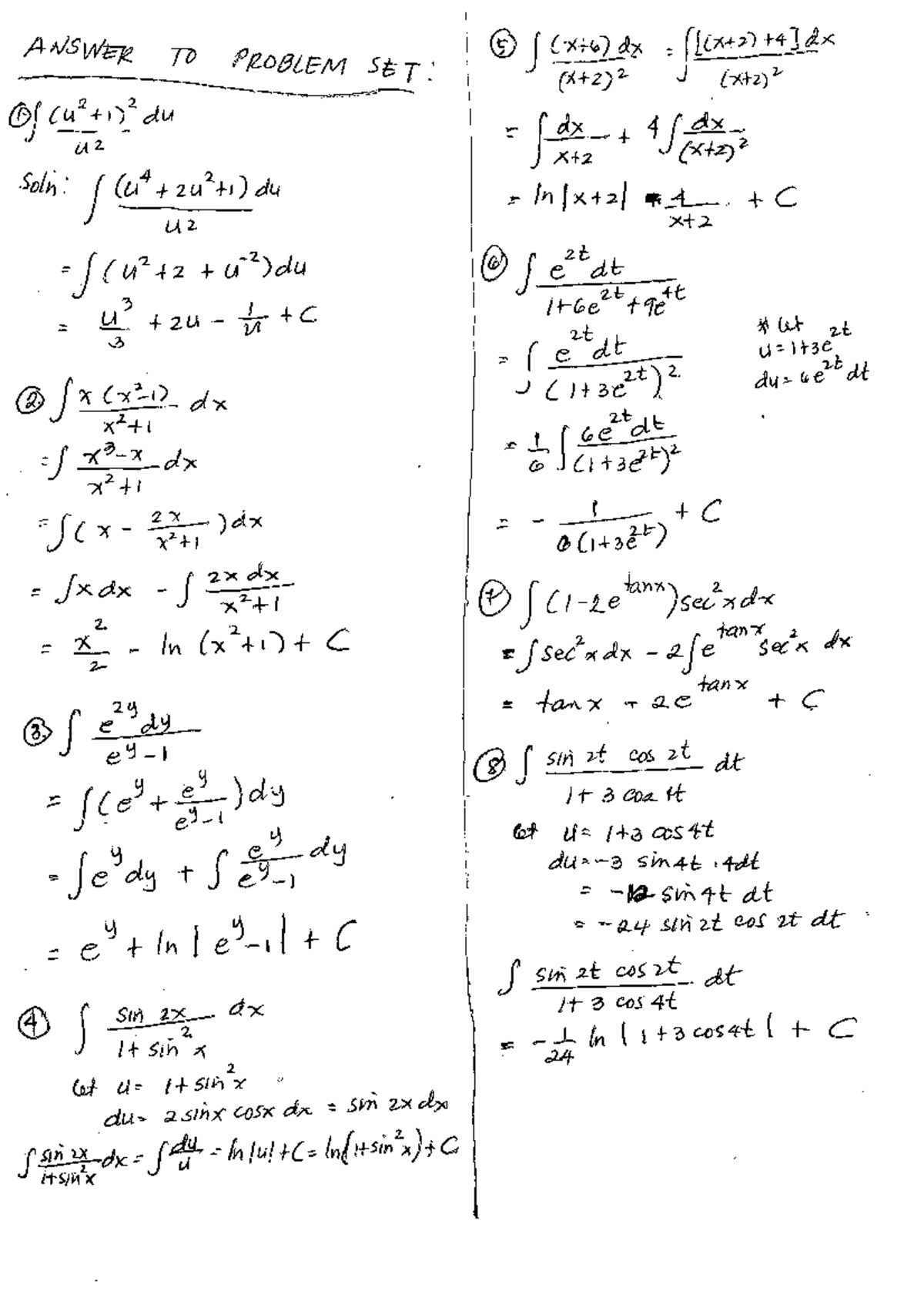 Solution to Prob Set - NOTHING - Calculus 1 - Studocu