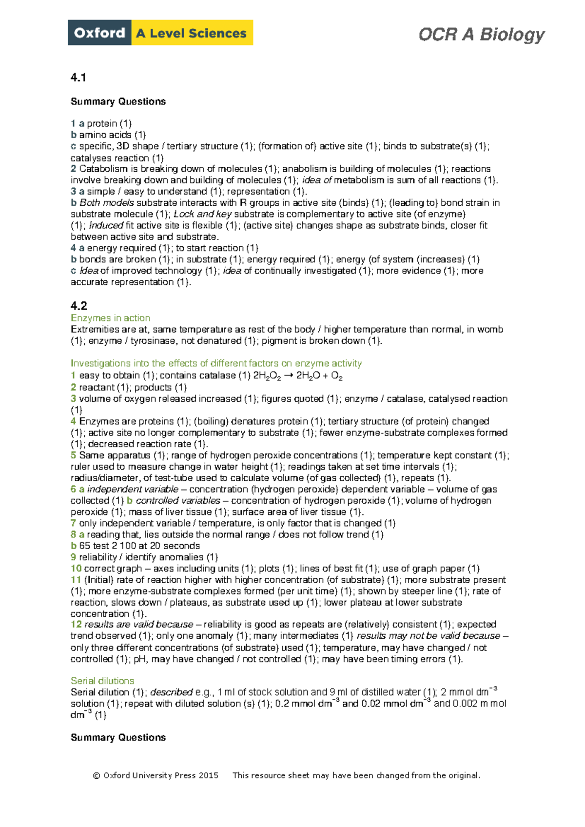 A Level Biology OCR A Chapter 4 Answers - © Oxford University Press ...