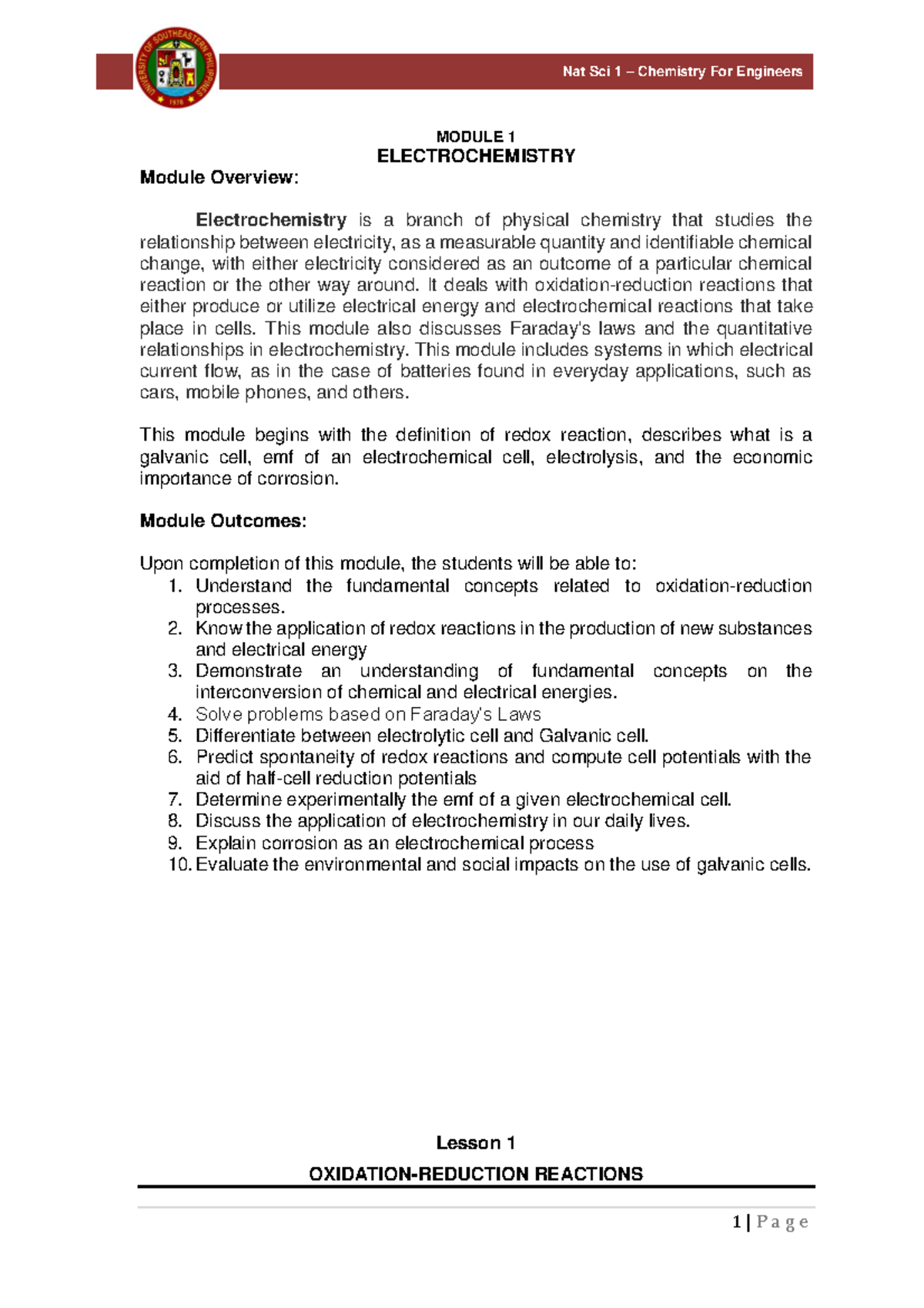 Module 1-Lesson 1 -Nat Sci 1-Chemistry For Engineers - Module 1: MODULE ...