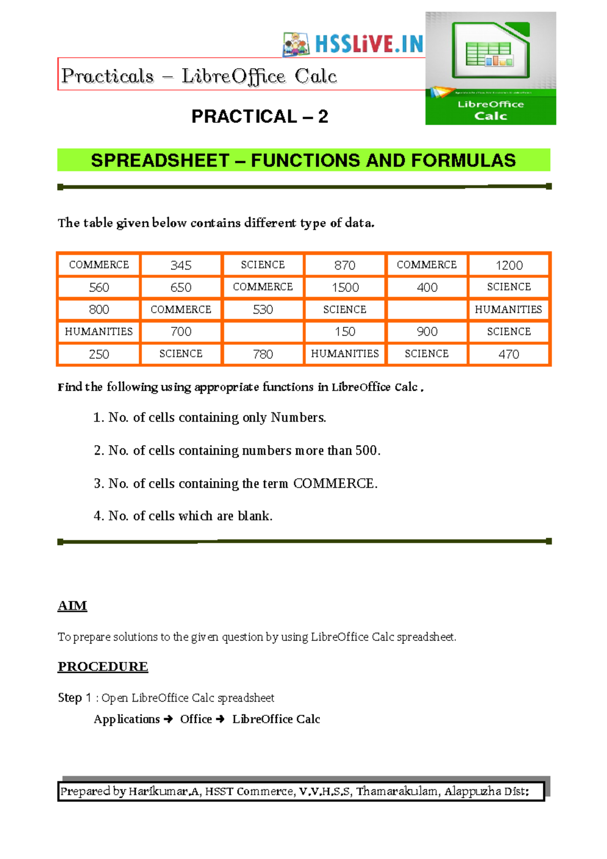 Hsslive-XII-CA-2.Practical 2-Functions and Formulas - - Studocu