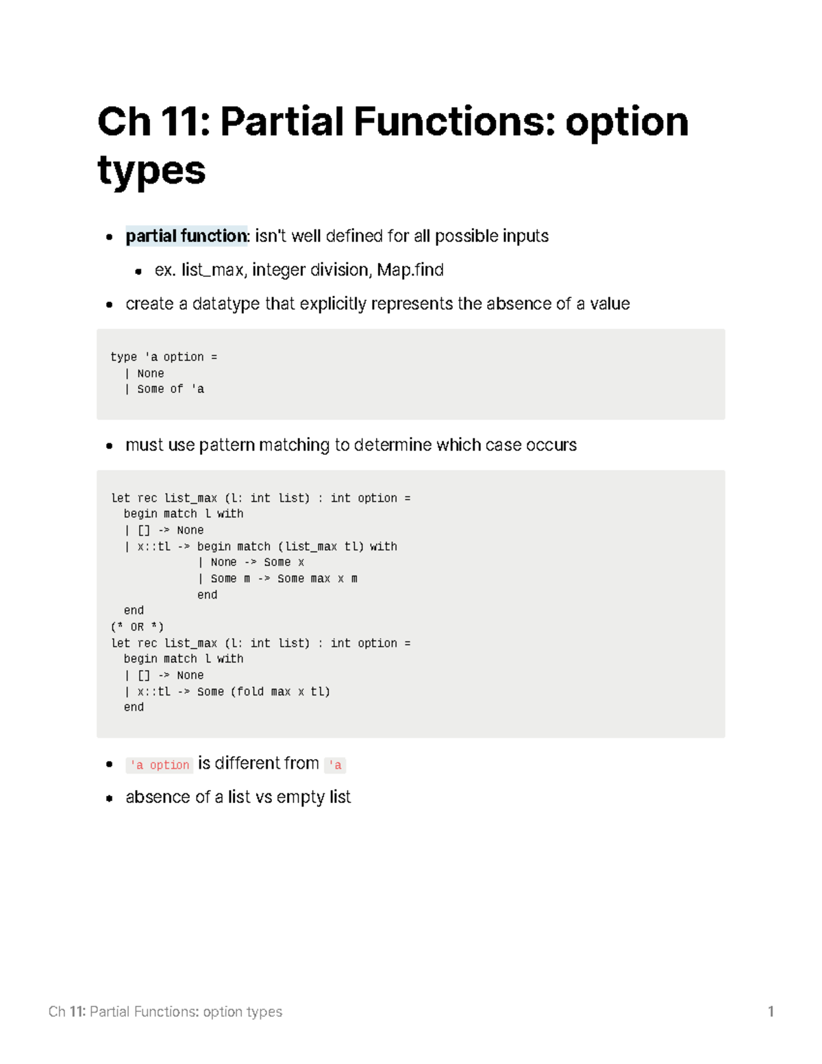 Ch 11 Partial Functions option types - list_max, integer division, Map ...
