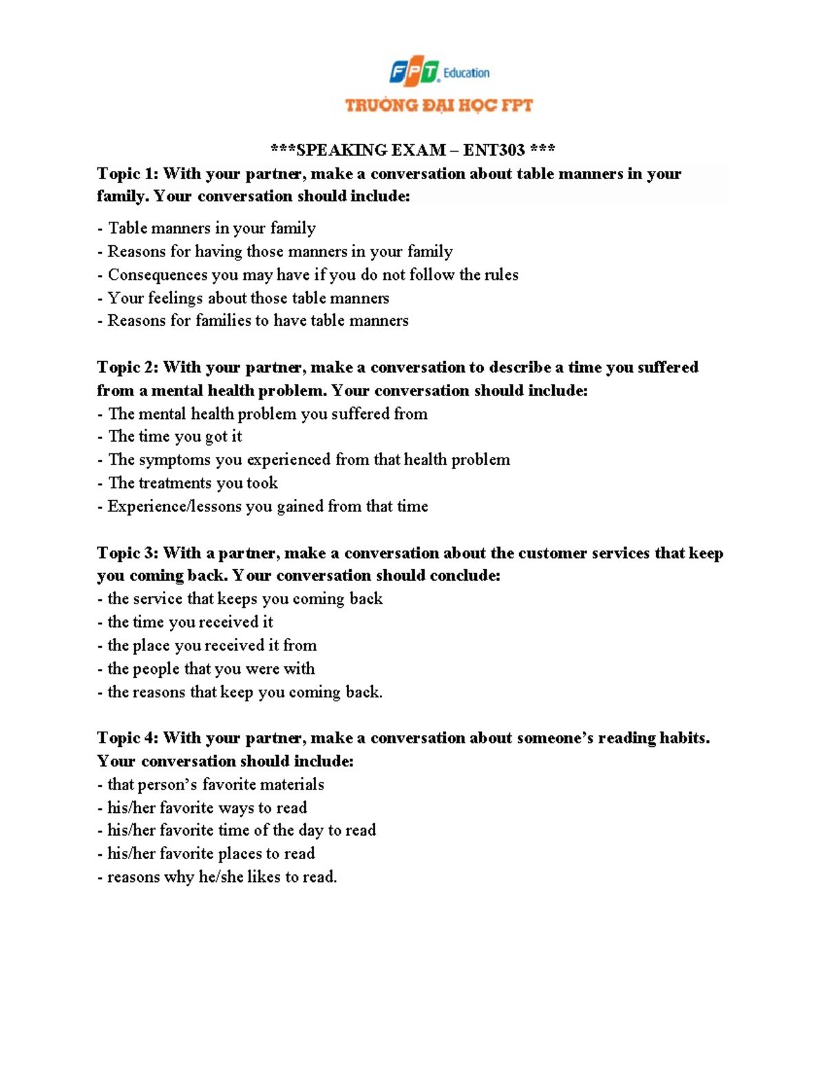 Speaking EXAM ENT 303 H1 2024 - ***SPEAKING EXAM – ENT303 *** Topic 1 ...