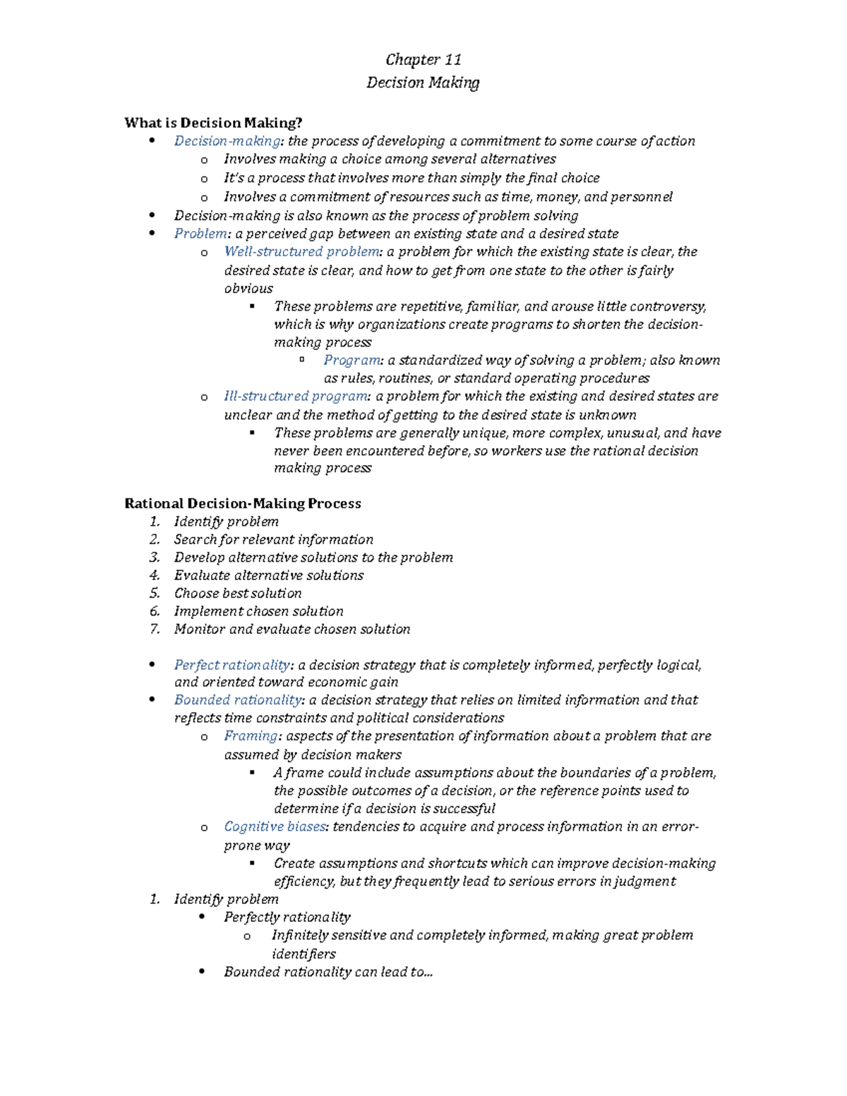 HROB2090 * Chapter 11 * Decision Making - Chapter 11 Decision Making What is Decision Making ...