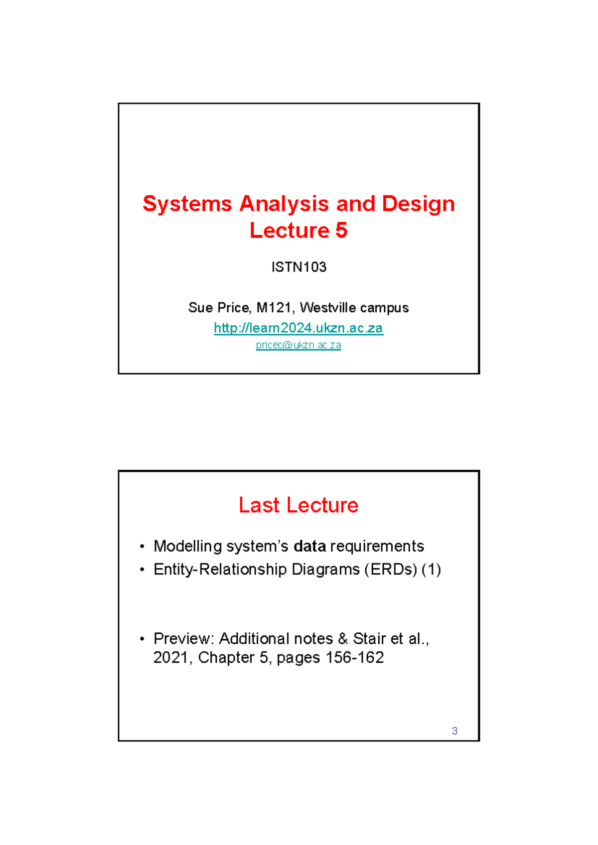 SAD 5 Sue 2024 - notes - Systems Analysis and Design Lecture 5 ISTN Sue ...
