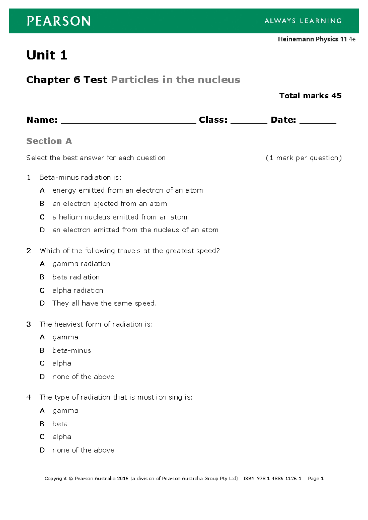 PH11 Ch06 Test VIC-4 - phy - Unit 1 Chapter 6 Test Particles in the ...