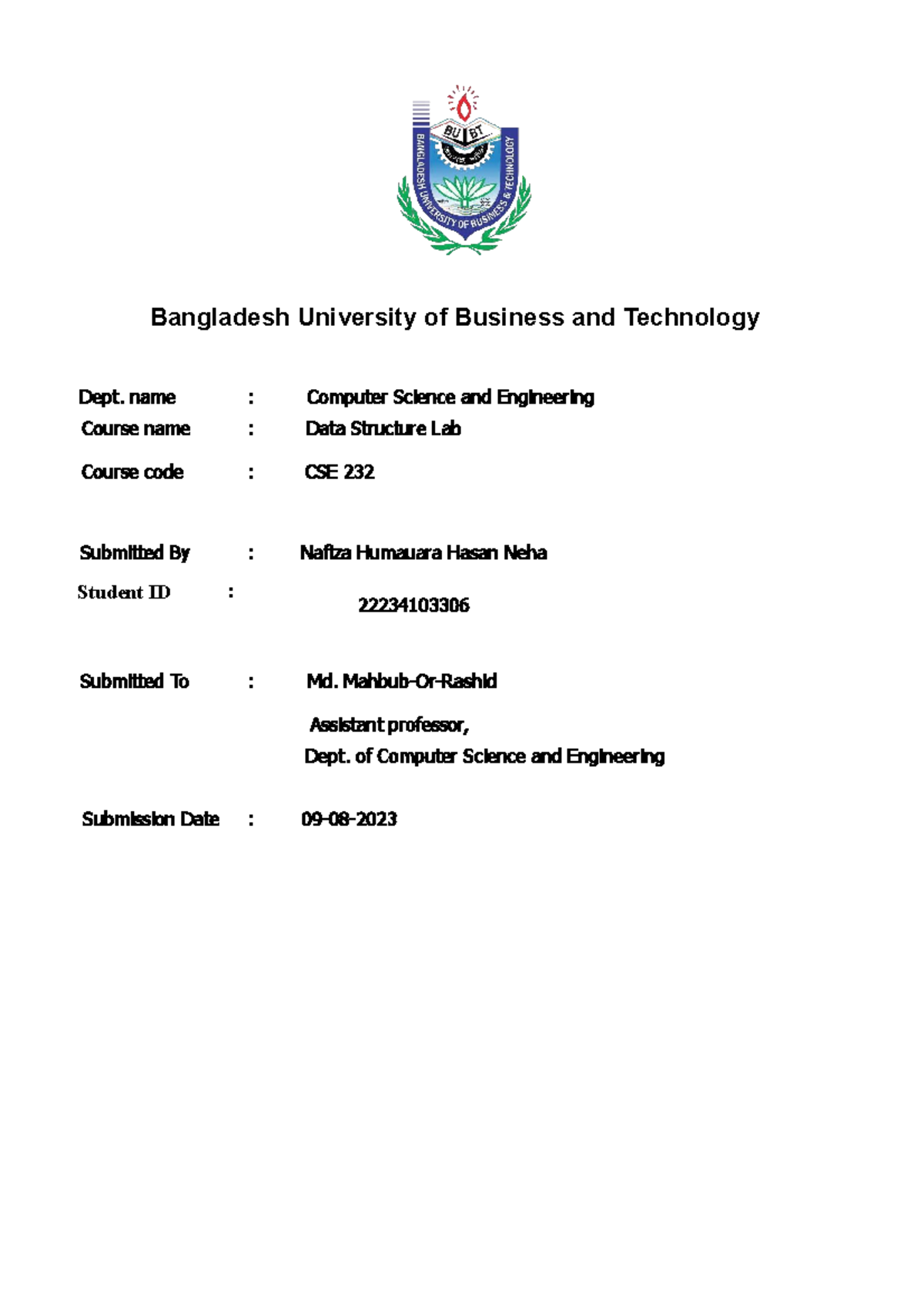 Data structure lab 1 - Database Systems & Lab - Studocu