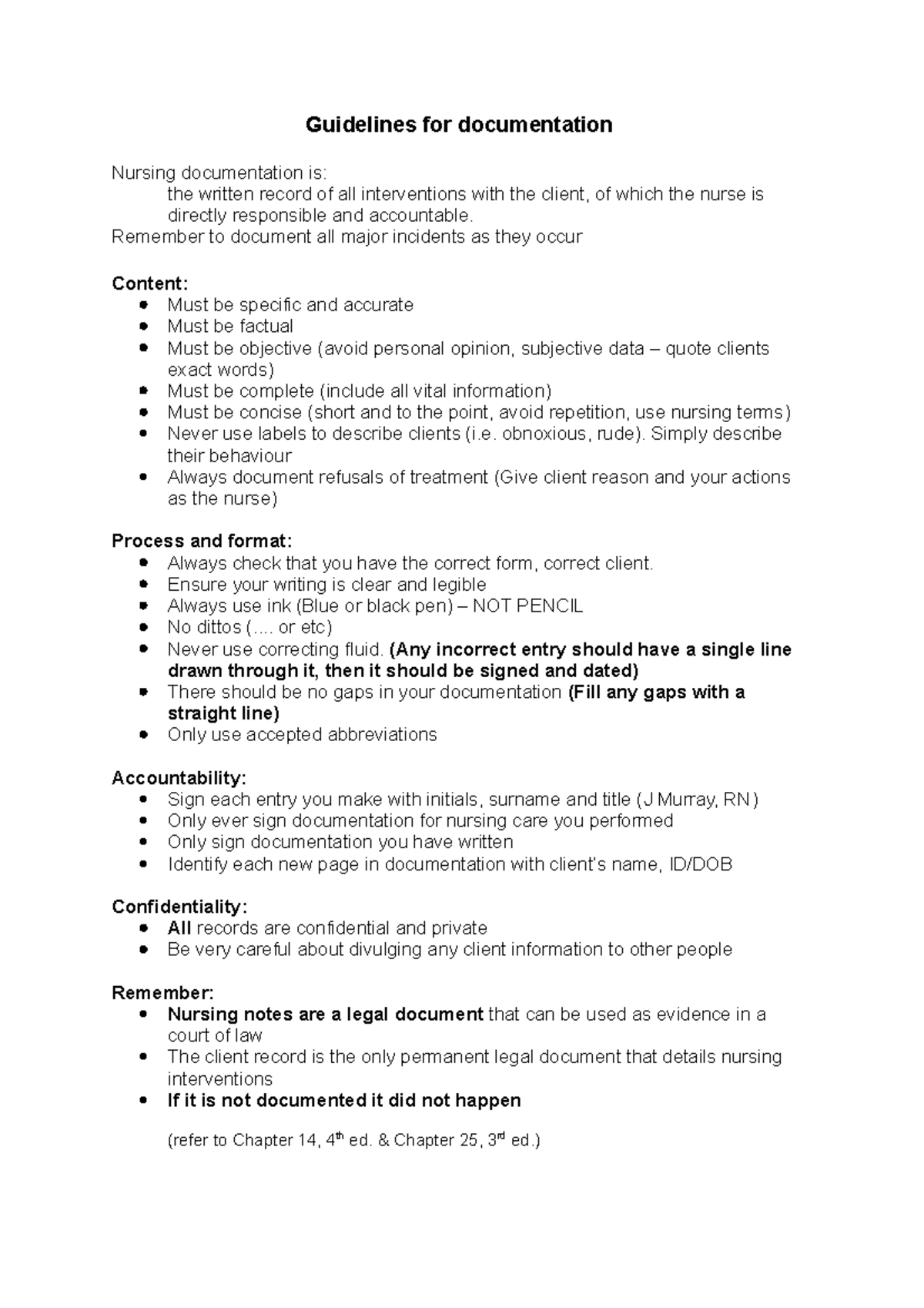 Guidelines for documentation - Guidelines for documentation Nursing ...