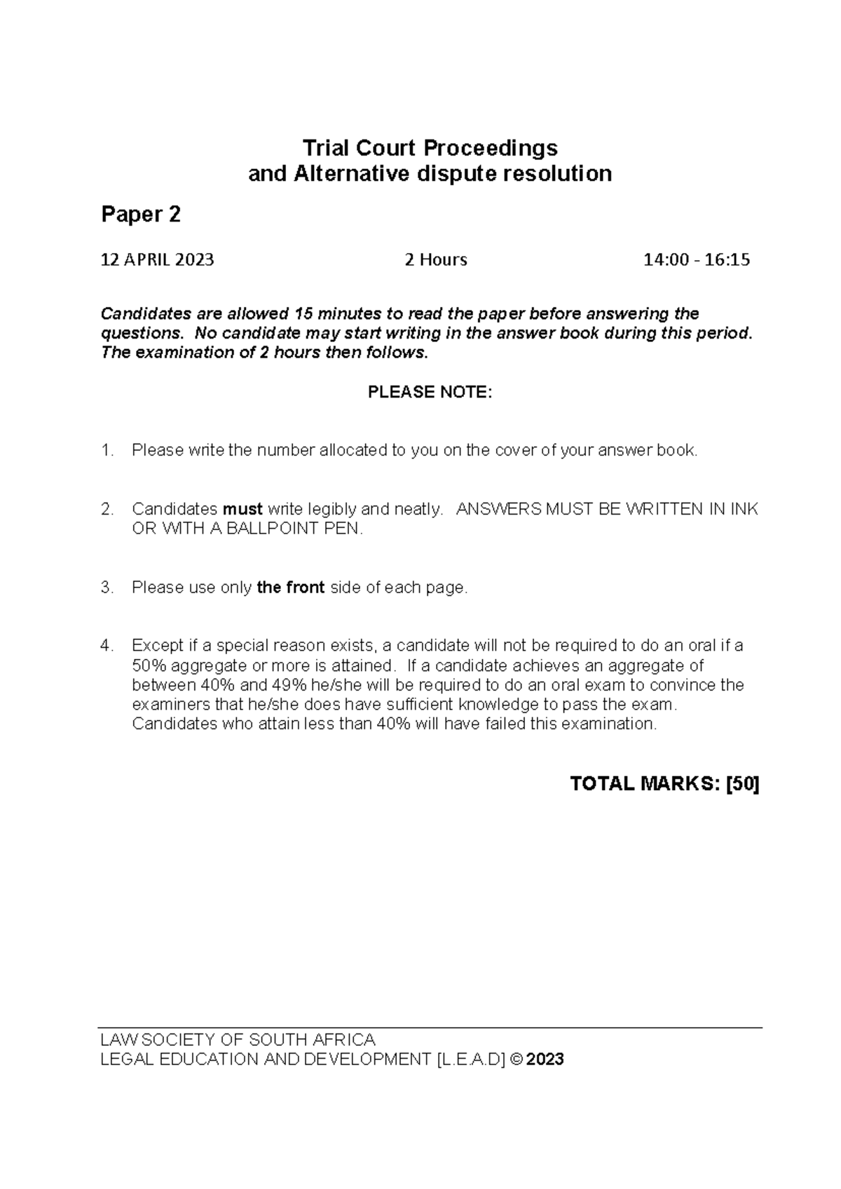 Paper-2 Trial-Court-Proceedings-ADR F2023-1 - LAW SOCIETY OF SOUTH ...