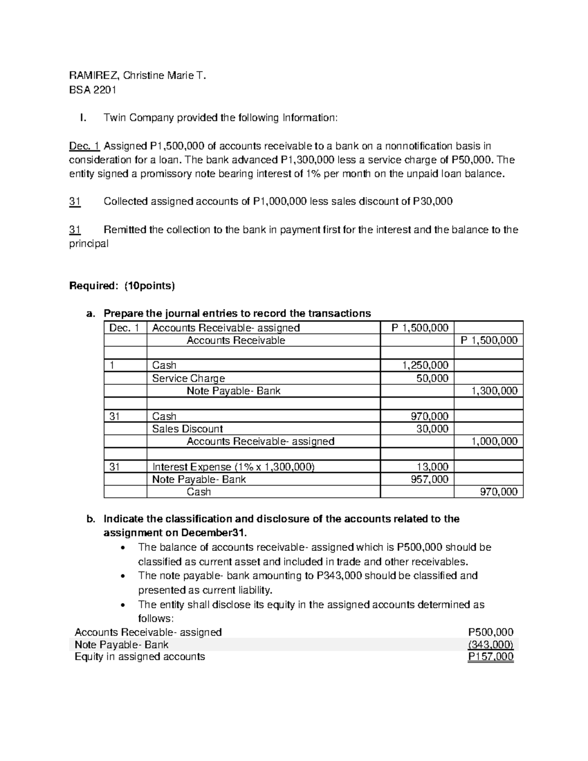 Ramirez, Christine Marie T. BSA 2201 Receivable Financing - RAMIREZ ...
