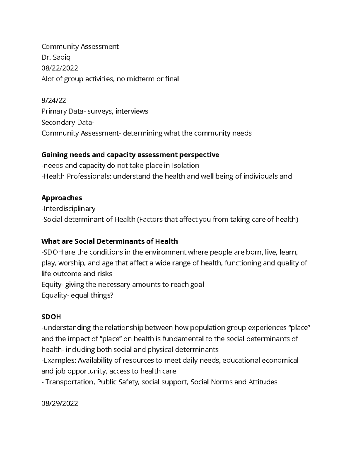 Community Assessment - Lecture notes - Community Assessment Dr. Sadiq ...