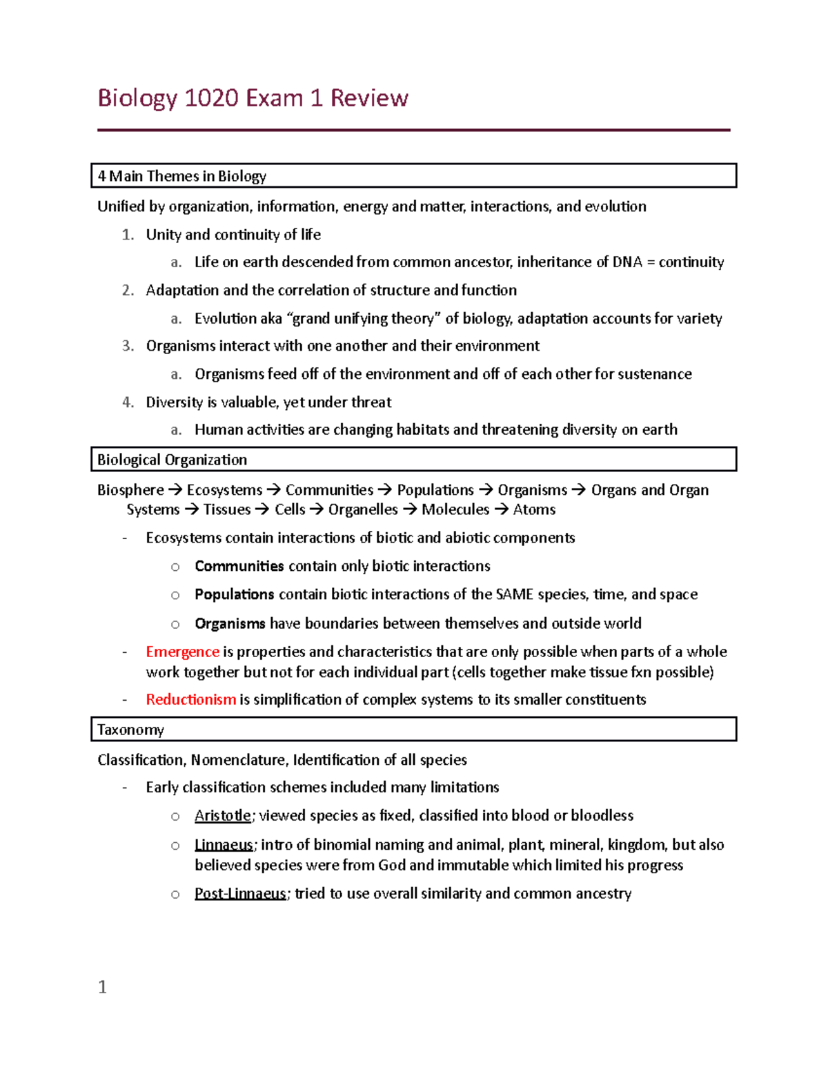 Bio 1020 Exam 1 - All content knowledge required for Exam 1 - Biology ...