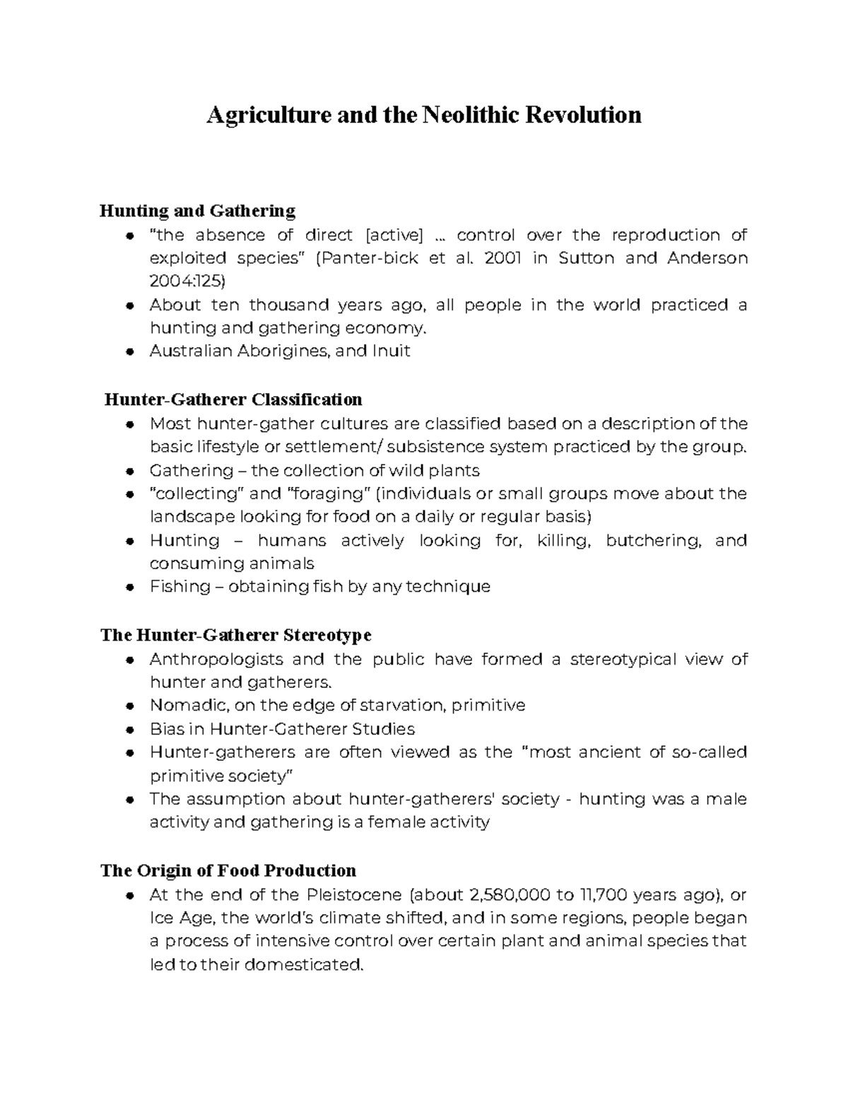 Agriculture and the Neolithic Revolution - .. control over the ...