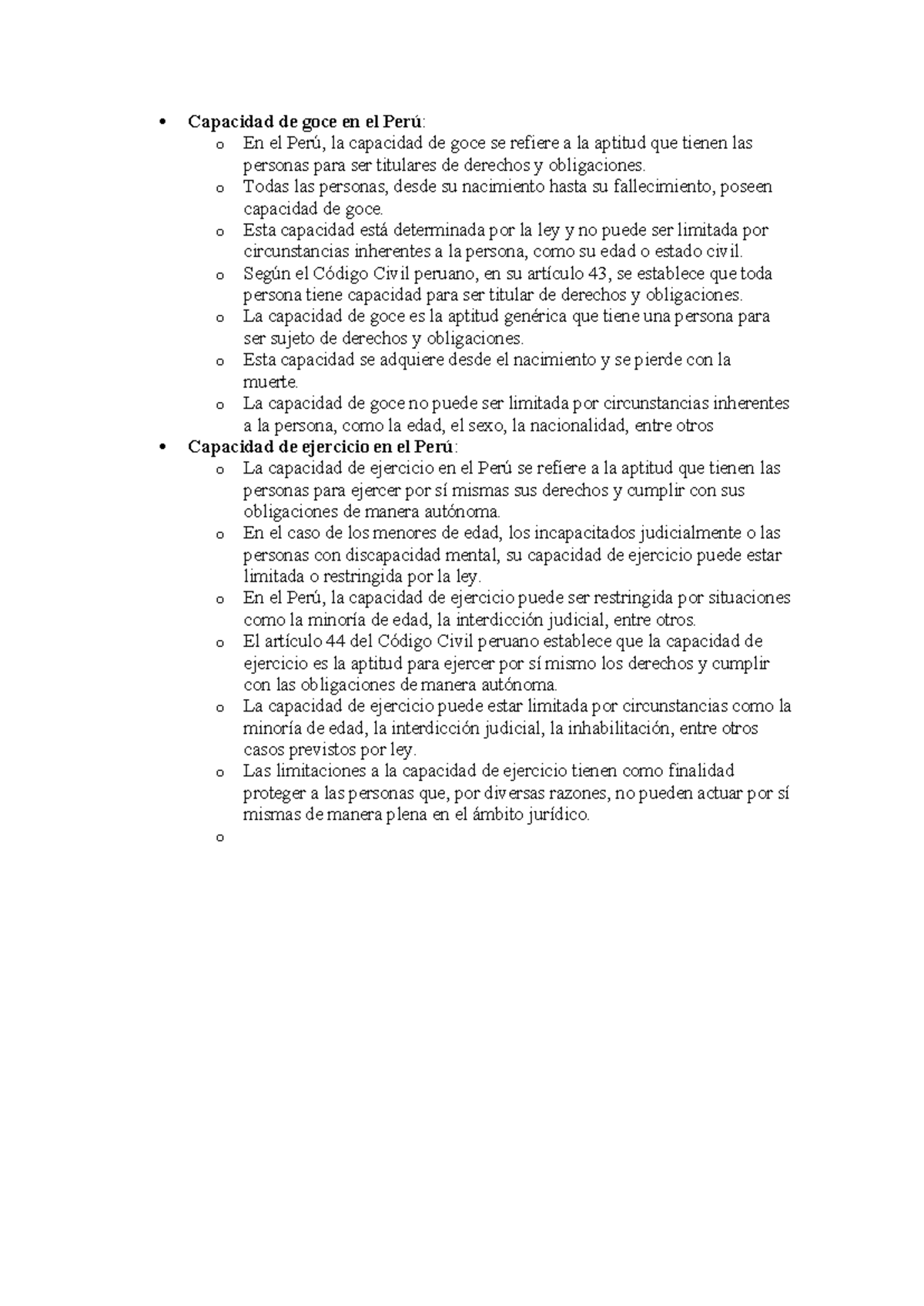 ACTO Juridico semana 5 - sssssss - Capacidad de goce en el Perú: o En ...