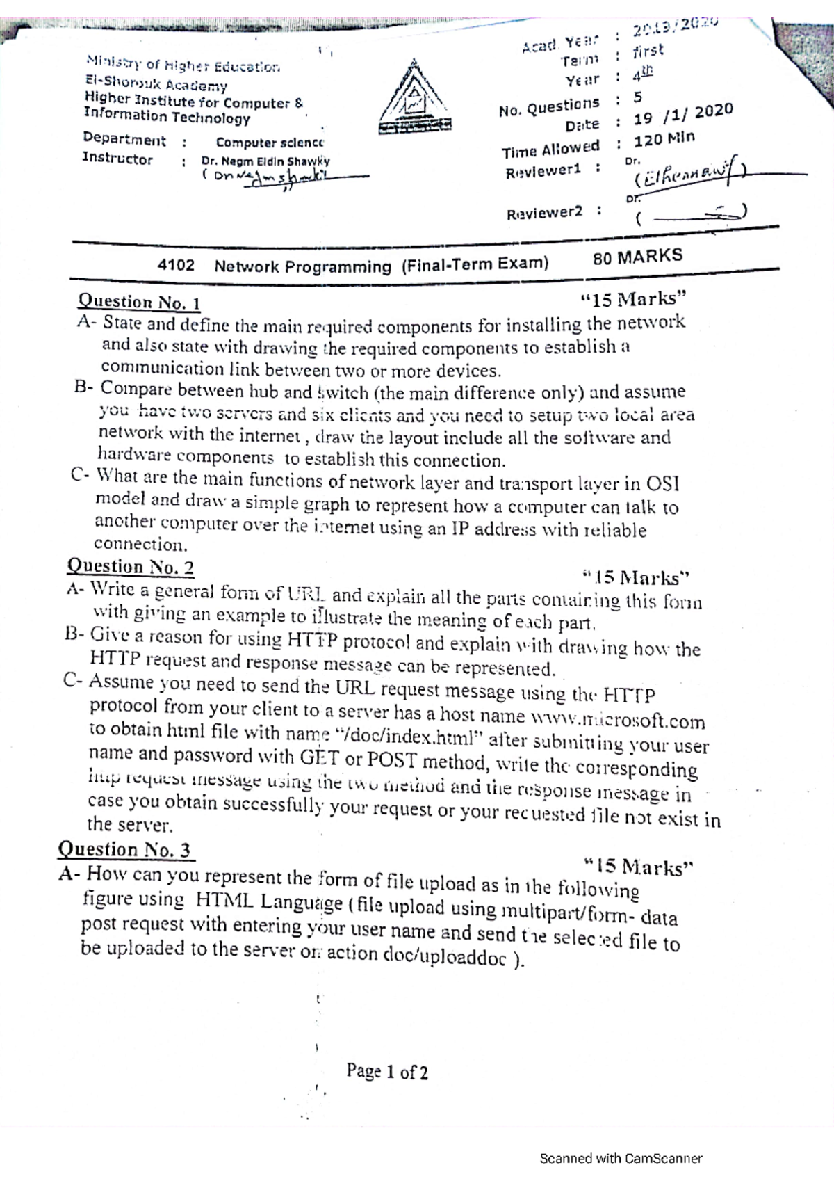 2020 - computer science exam 2020 - Studocu