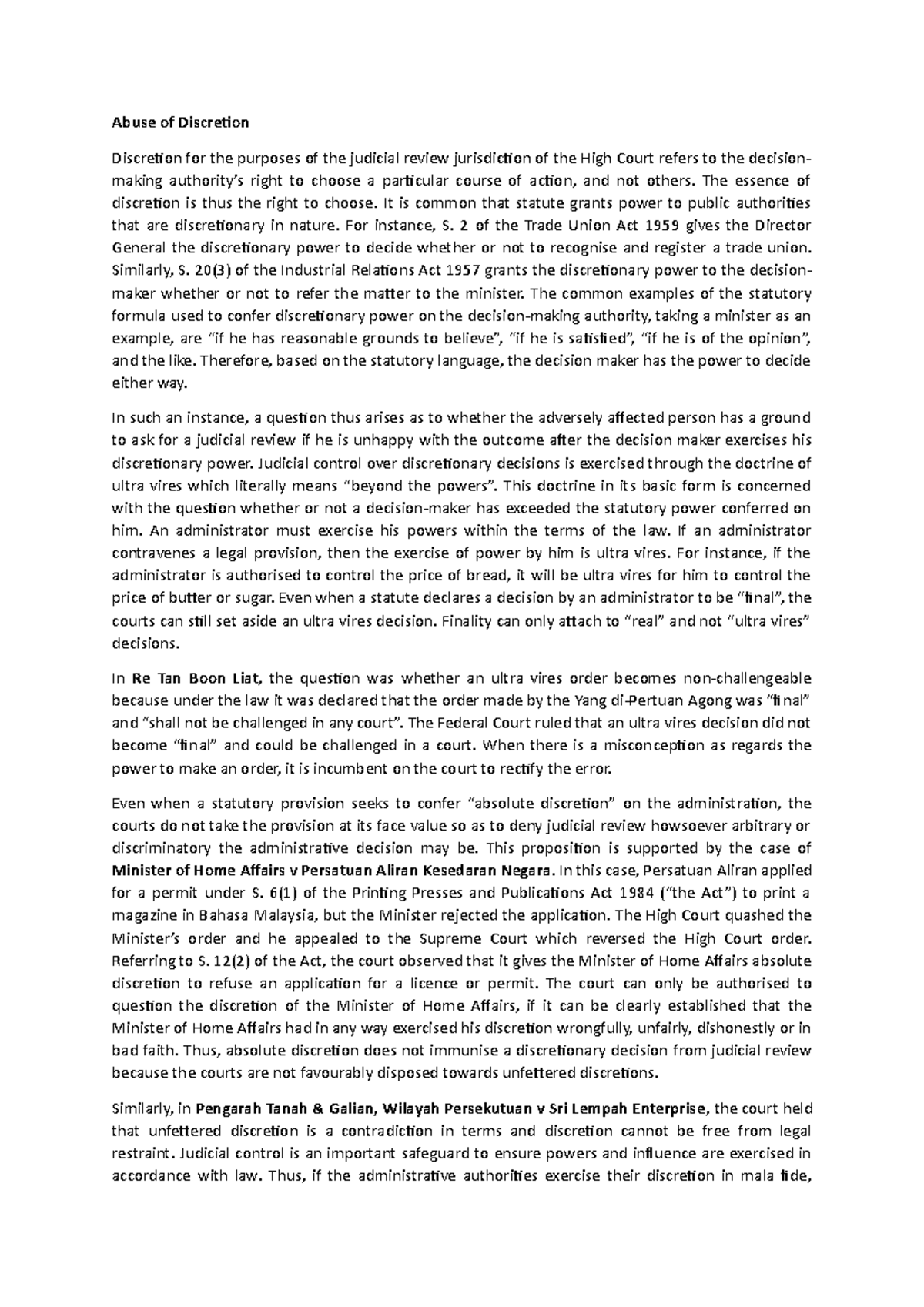 Abuse of Discretion - Essay - Administrative Law - MMU - Studocu