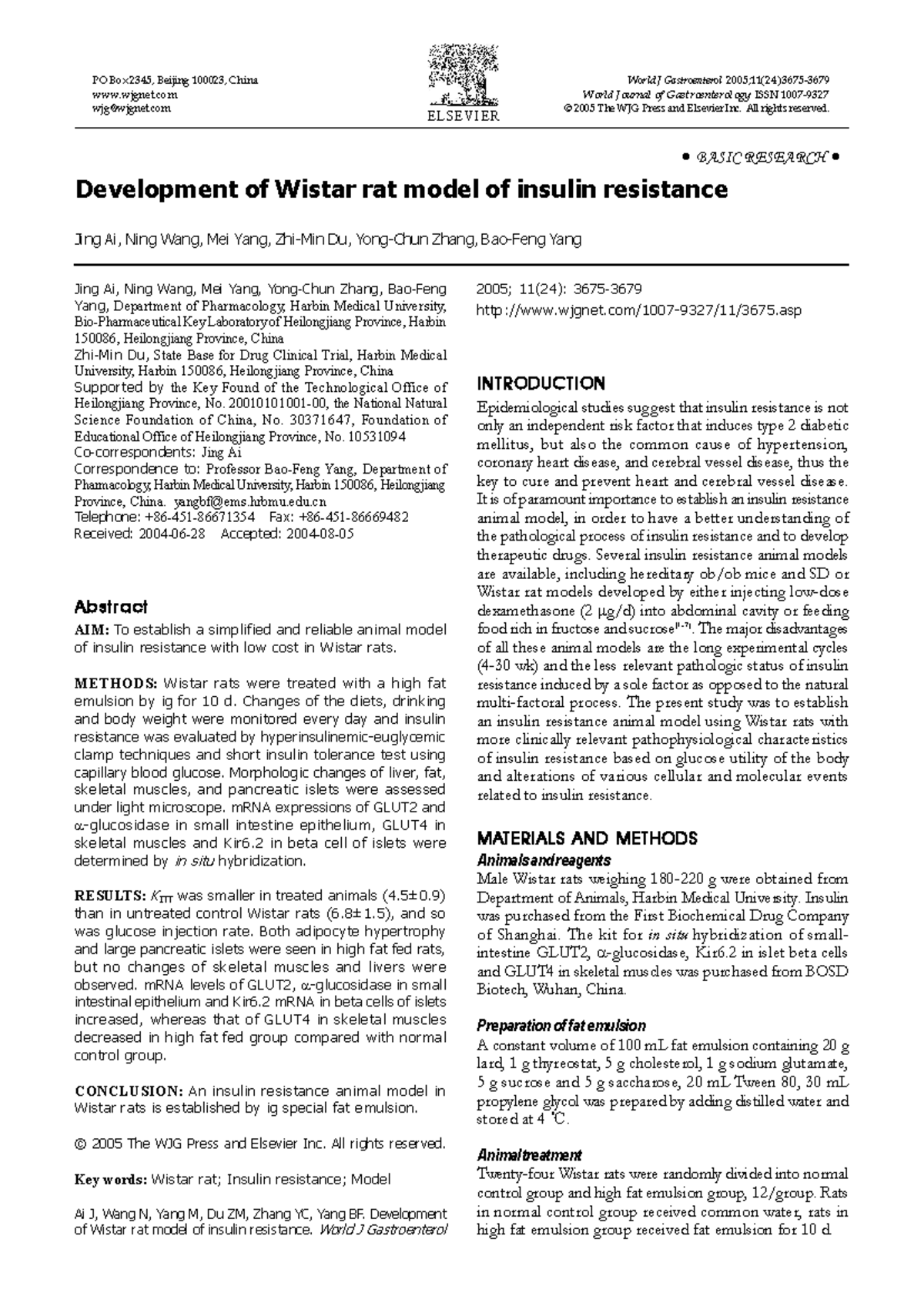 Development OF Wistar RAT Model - • BASIC RESEARCH • Development of ...