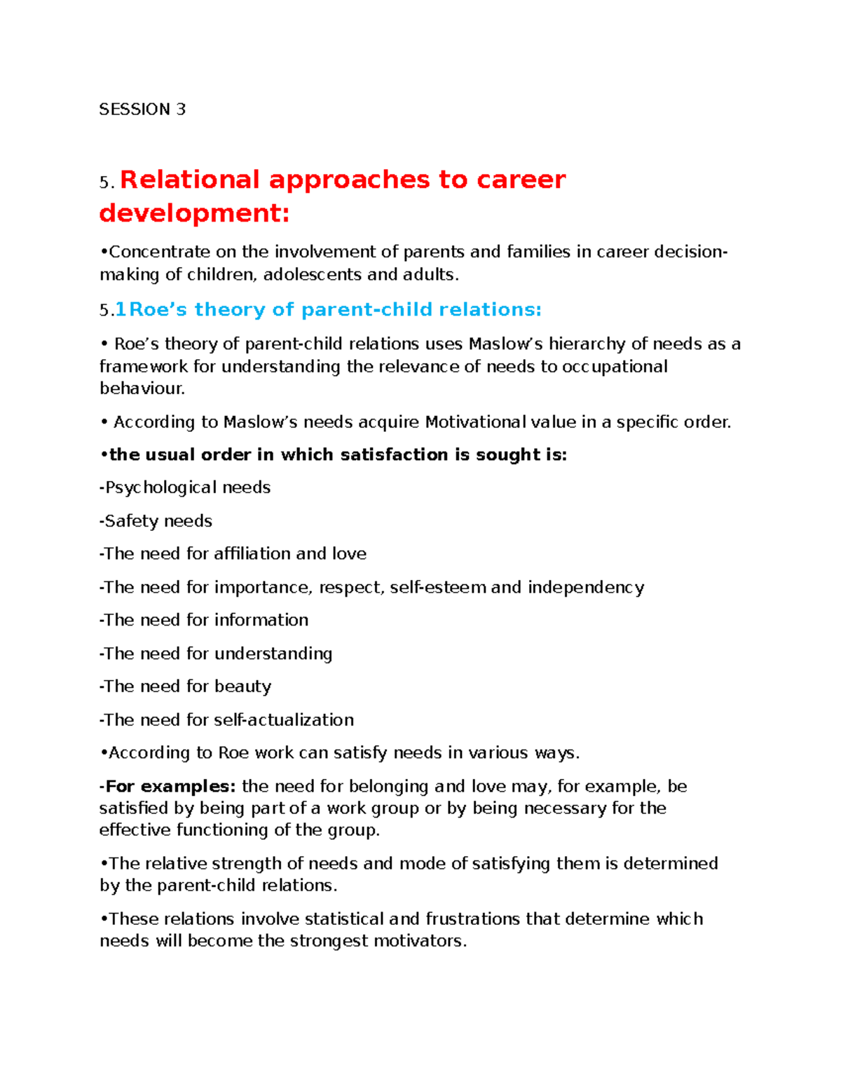 Session 3 - Career psychology - SESSION 3 5. Relational approaches to ...