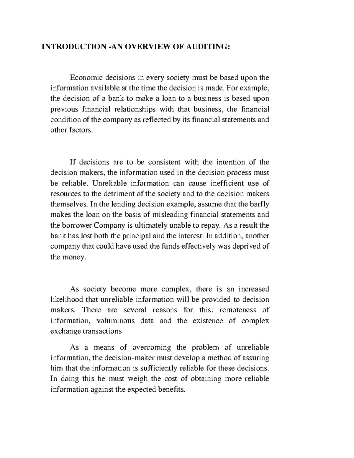 Introduction to audit - INTRODUCTION -AN OVERVIEW OF AUDITING: Economic ...