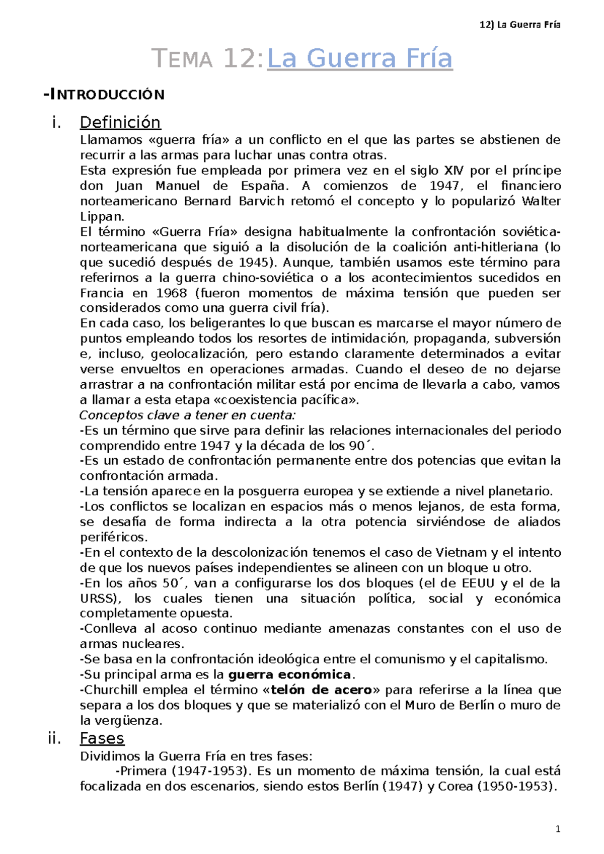 Tema 12 LA Guerra FRÍA - apunte - TEMA 12: La Guerra Fría -INTRODUCCIÓN ...