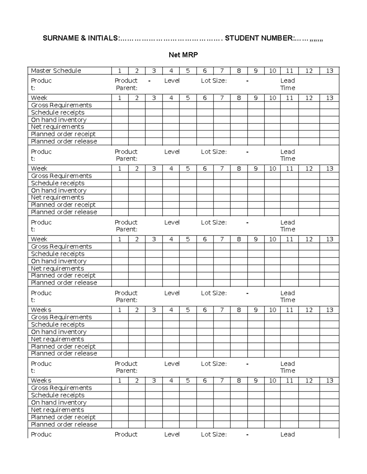 Net MRP Sheet template - SURNAME & INITIALS ...