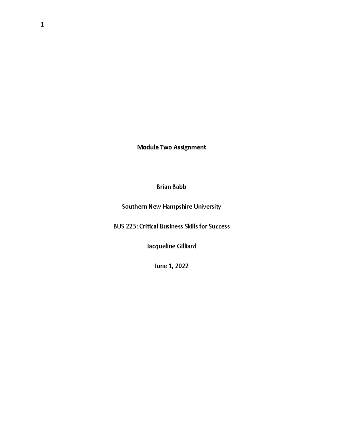 BUS225 Module Two Assignment - 1 Module Two Assignment Brian Babb ...