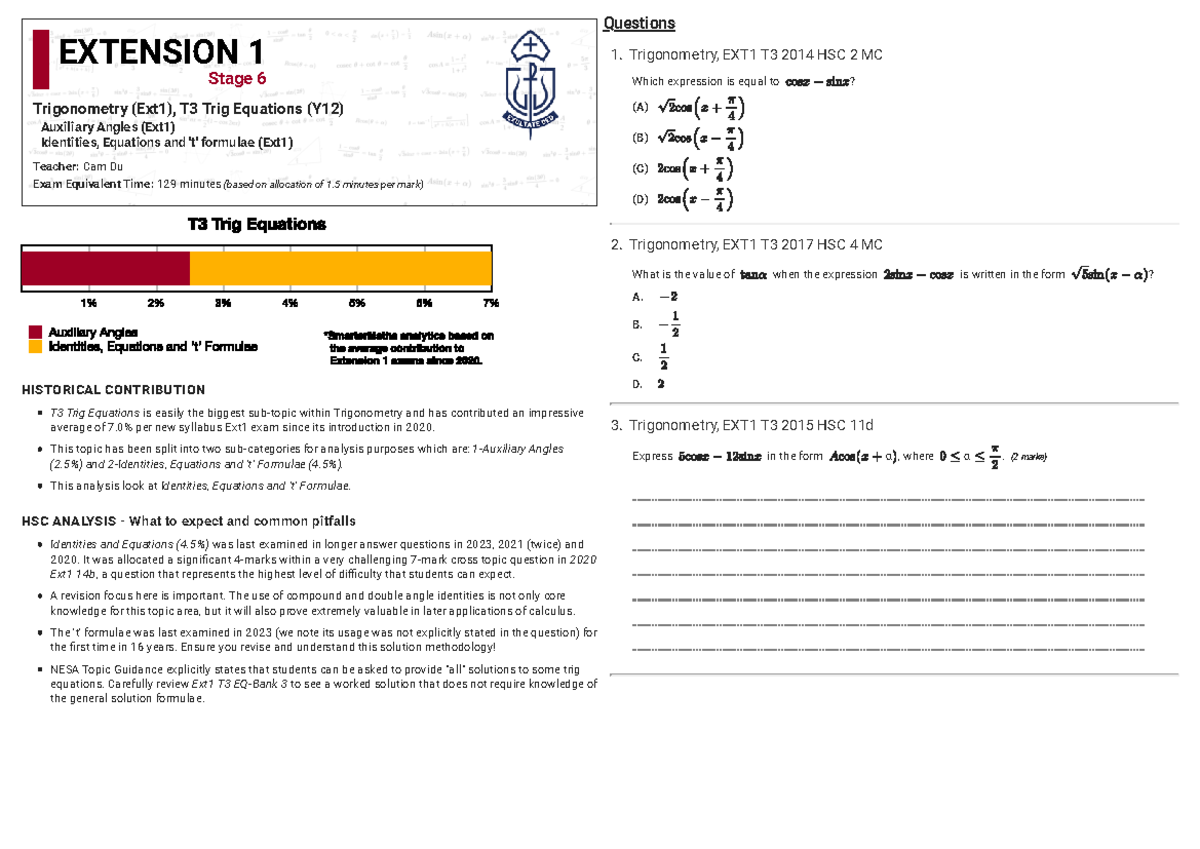Auxillary Angles and t subs - Trigonometry (Ext1), T3 Trig Equations ...