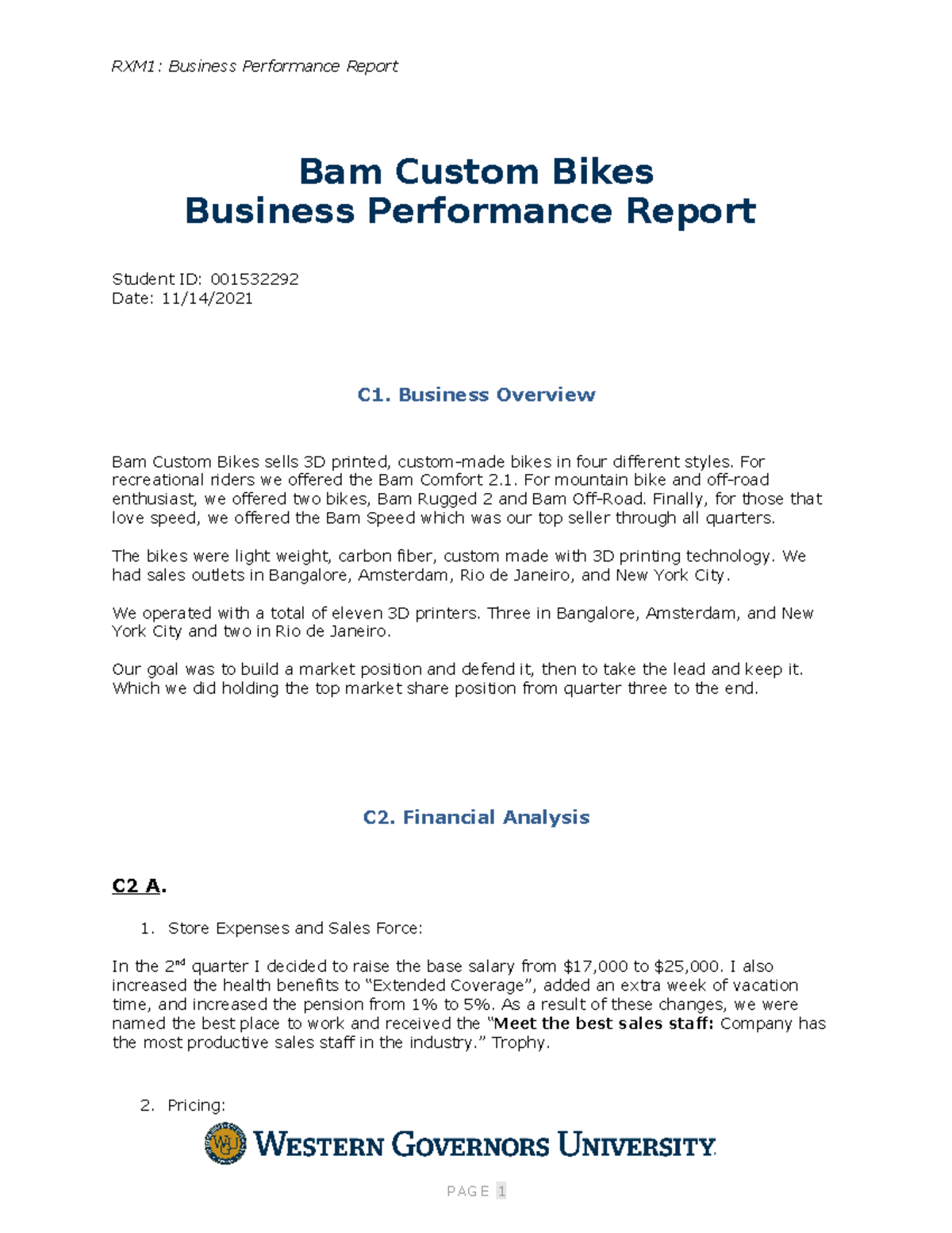 Business Performance Report Task 1 - RXM1: Business Performance Report ...