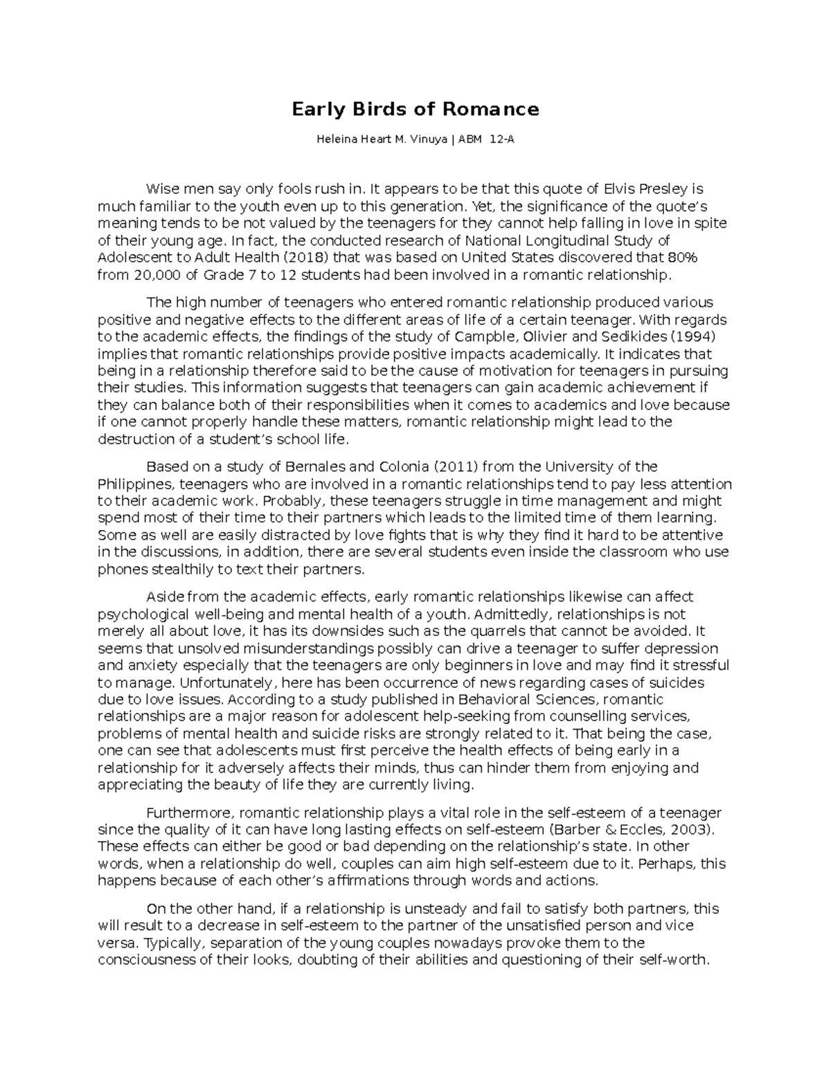 Textstructureessay Text Structure Early Birds Of Romance Heleina Heart M Vinuya Abm 12 A