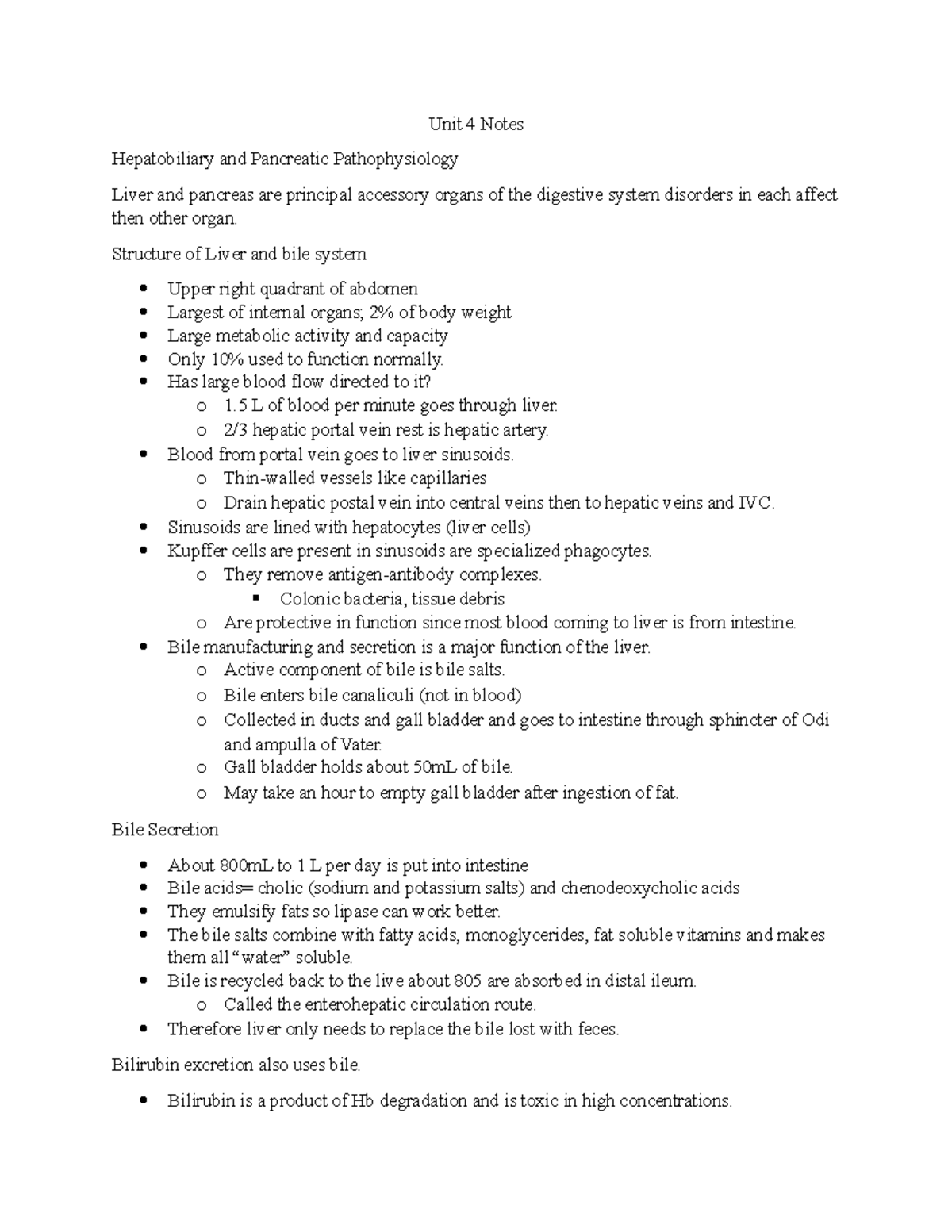 Unit 4 Notes - Steve Werman - Unit 4 Notes Hepatobiliary and Pancreatic ...