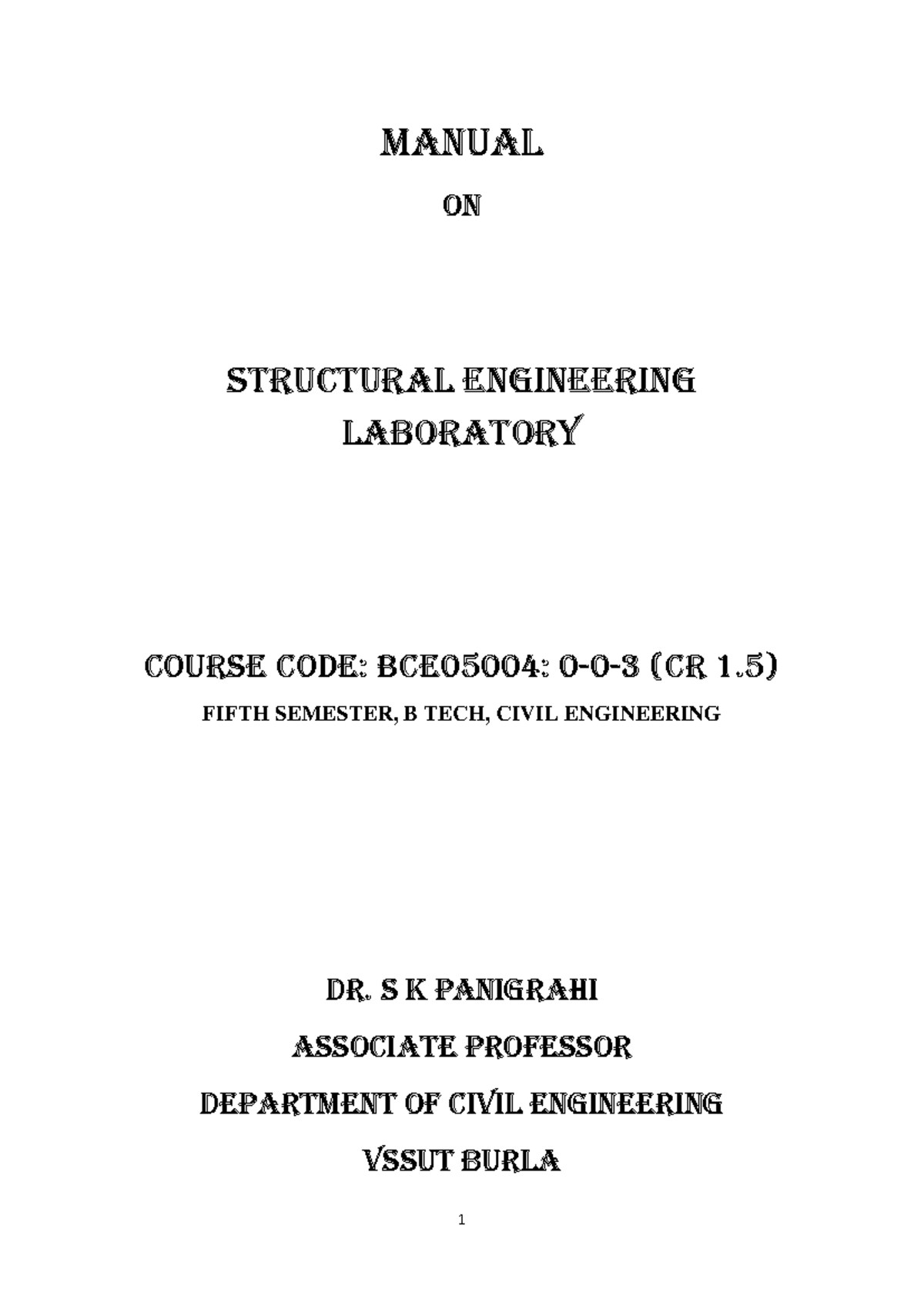 Structural Engineering laboratory - manual On structural ENGINEERING ...