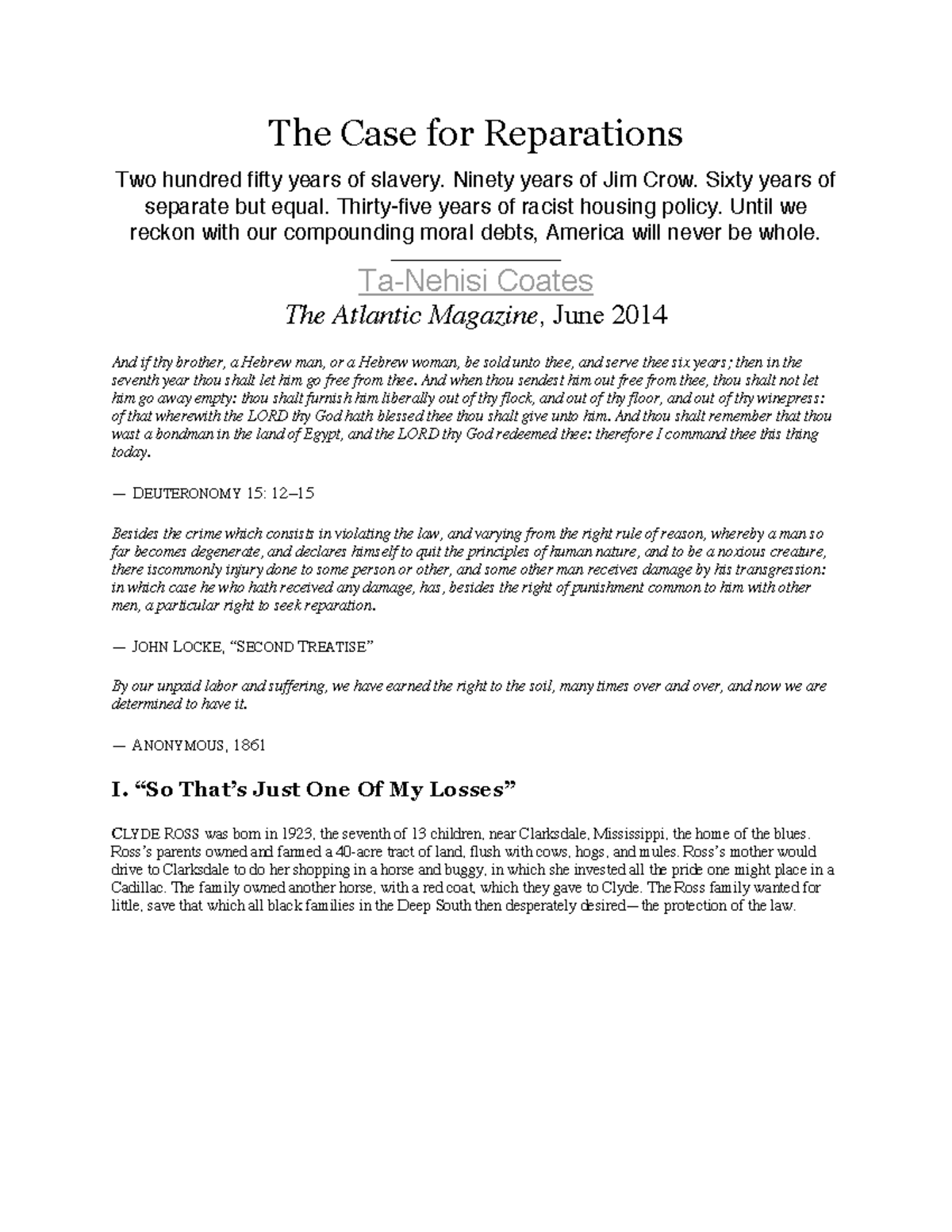 Coates, The Case for Reparations - The Case for Reparations Two hundred ...