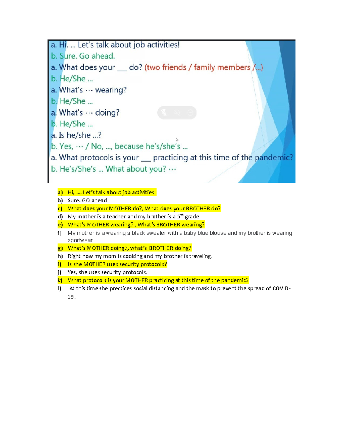 Trabajo Ingles 1 - Examen de speaking - a) Hi, .... Let’s talk about ...