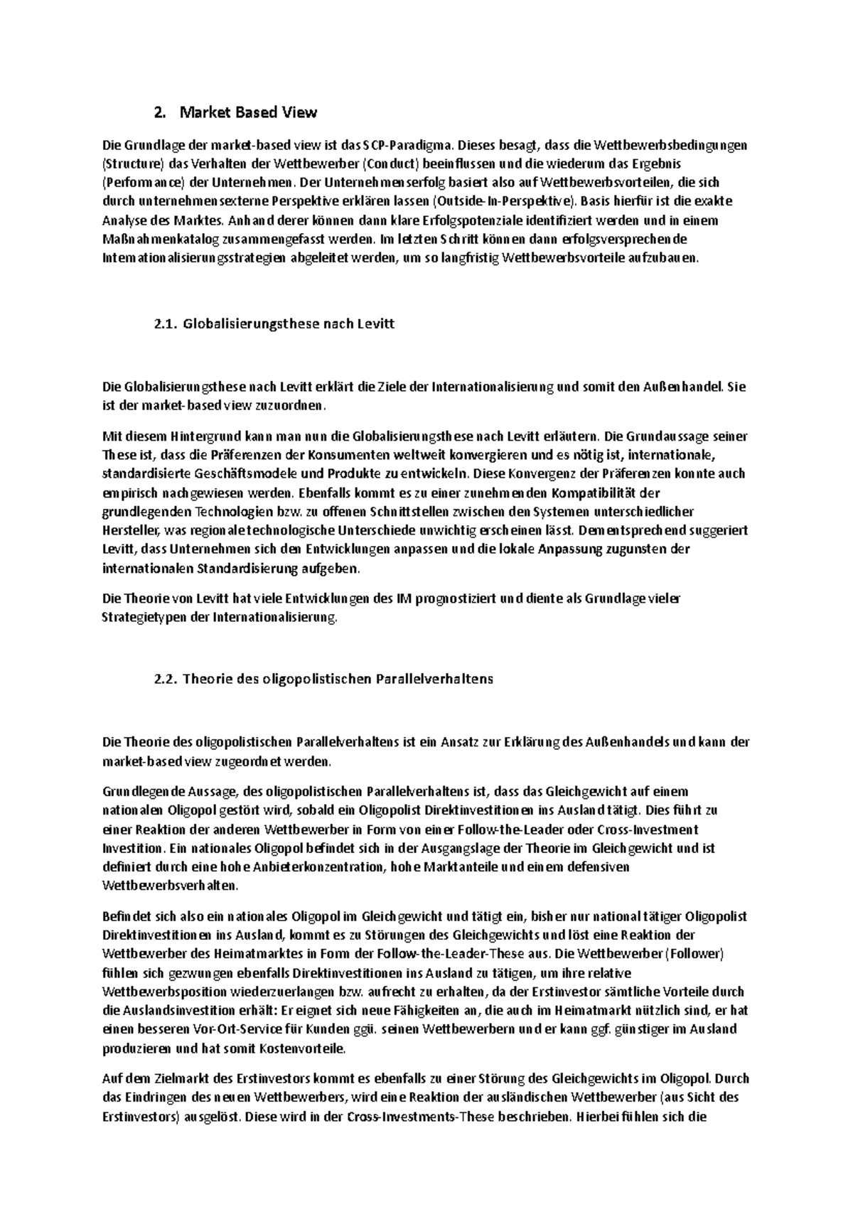Market-Based View mit Theorien - 2. Market Based View Die Grundlage der ...