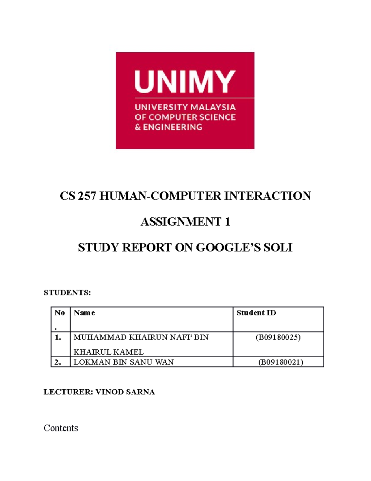 Assignment 1 (Sept 2021) - CS 257 HUMAN-COMPUTER INTERACTION ASSIGNMENT ...
