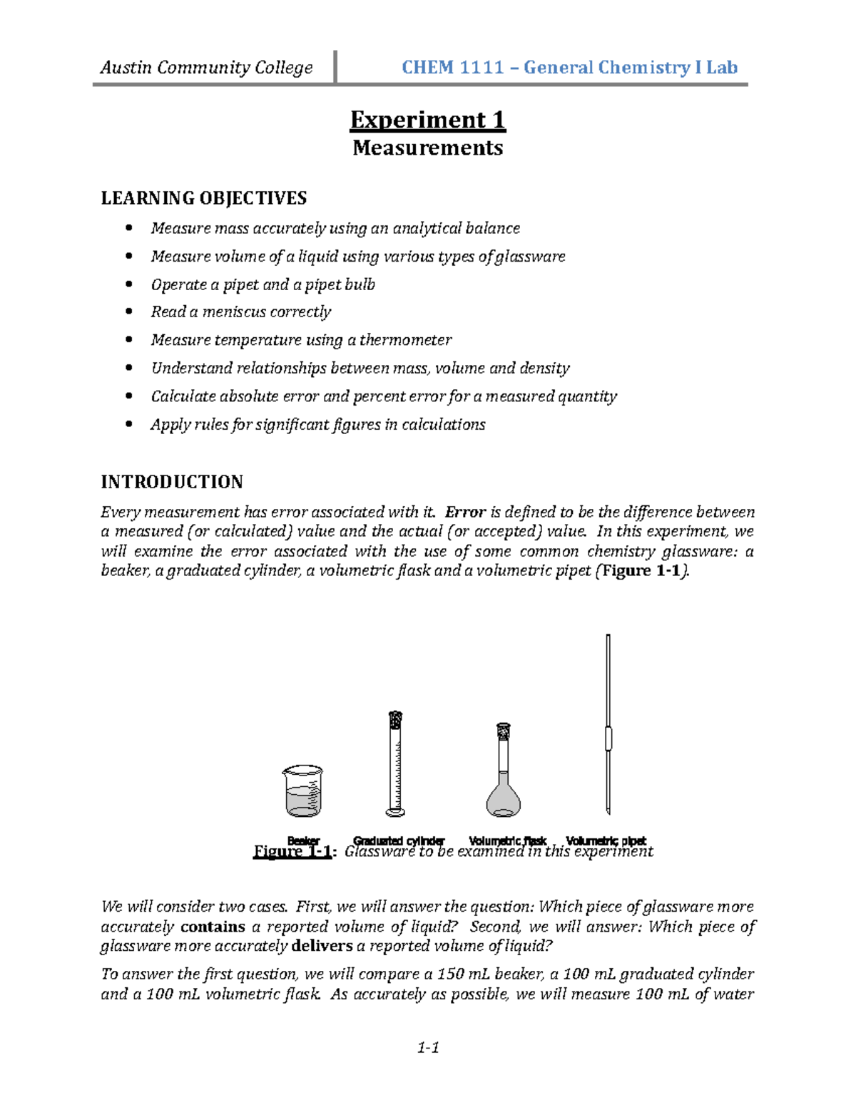 Ex 1 Measurements - Experiment 1 Measurements LEARNING OBJECTIVES ...