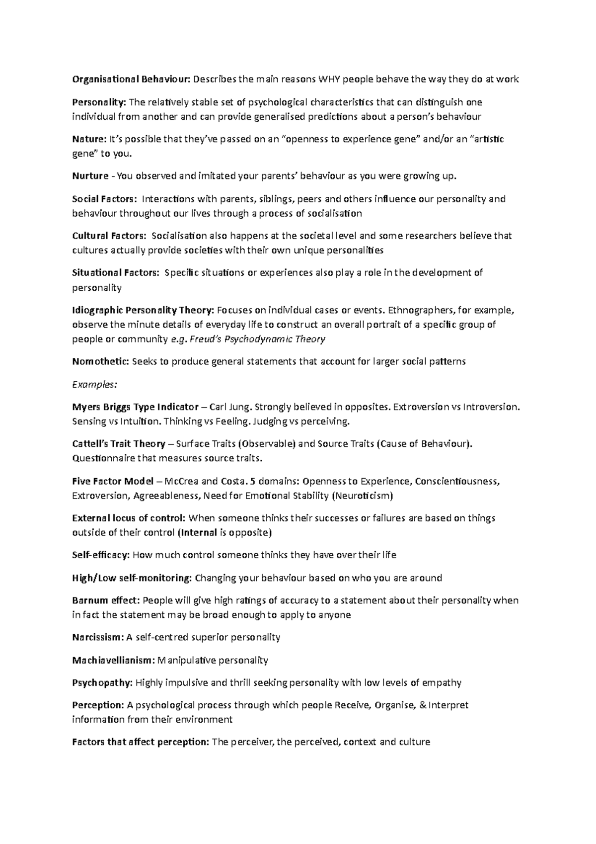 Principles of OB Course Content Summary - Organisational Behaviour ...