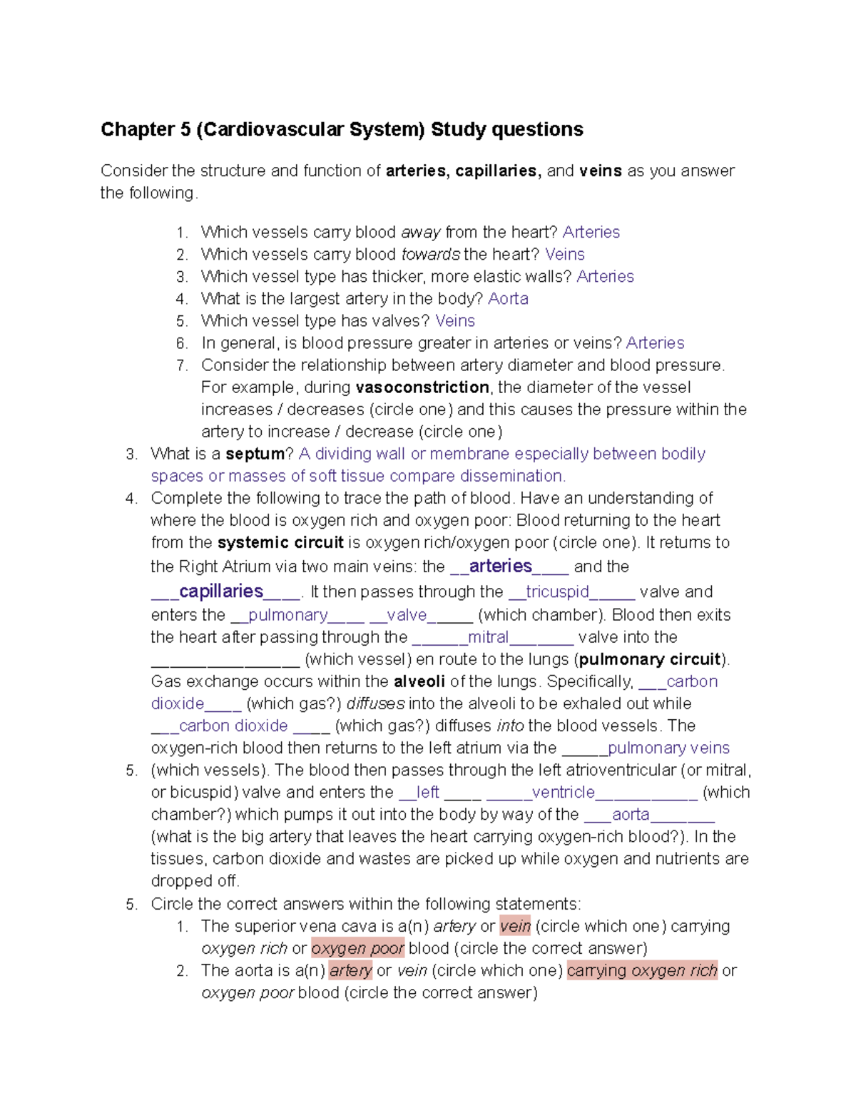 Chapter 5 (Cardiovascular System) - Chapter 5 (Cardiovascular System) Study questions Consider ...