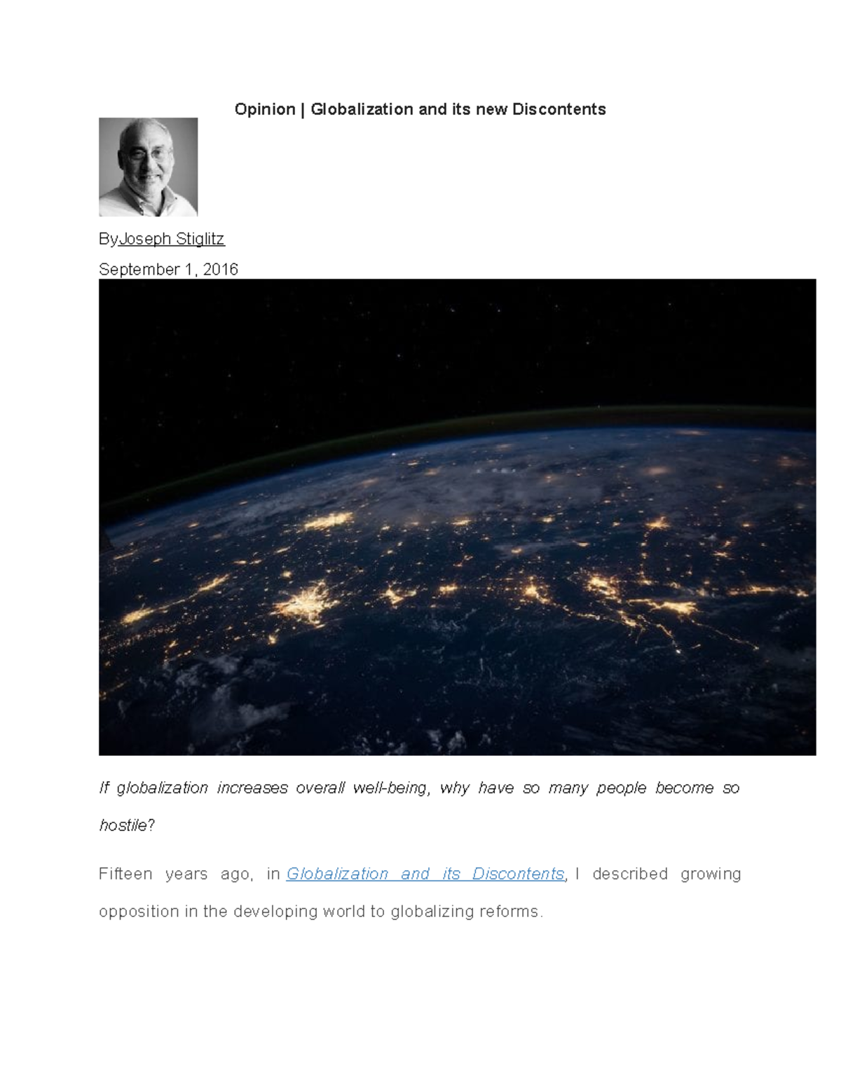 OP-ED Globalization and its new discontents - Opinion | Globalization ...