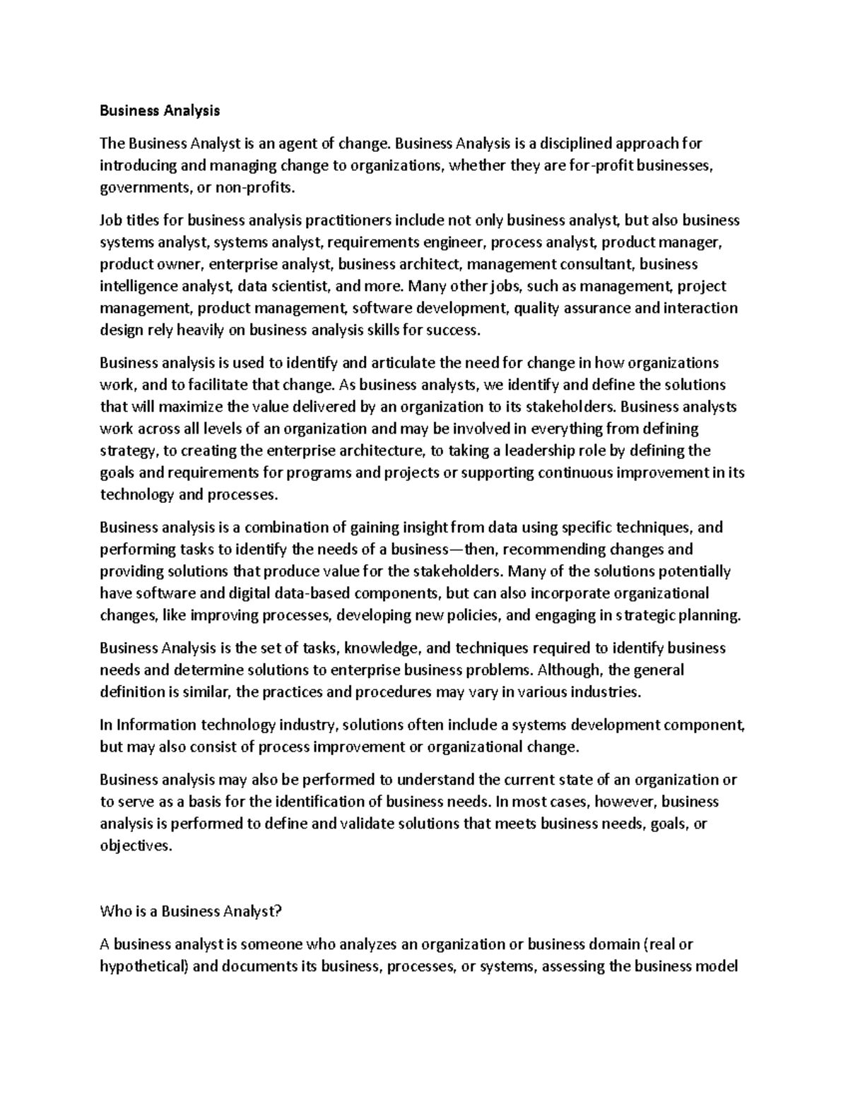 Business analysis for business - Business Analysis The Business Analyst ...