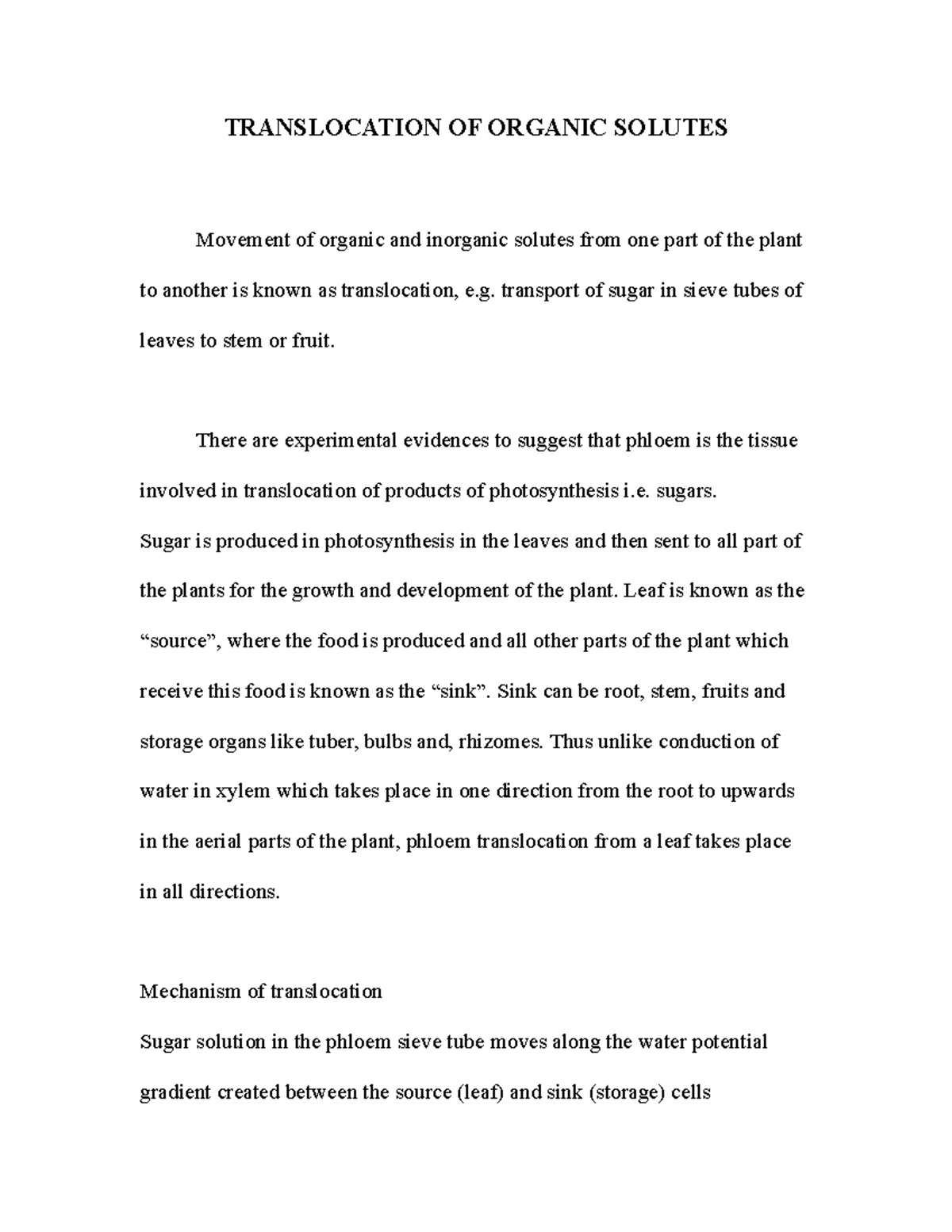 TRANSLOCATION OF ORGANIC SOLUTES - TRANSLOCATION OF ORGANIC SOLUTES ...