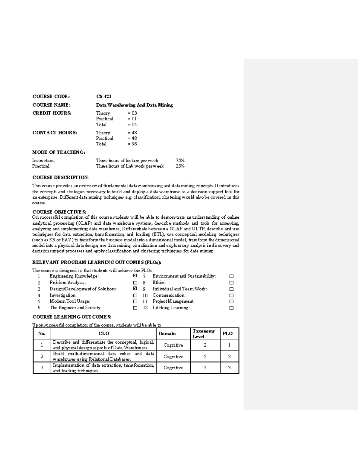 Course outline - Database Systems - NUST - Studocu