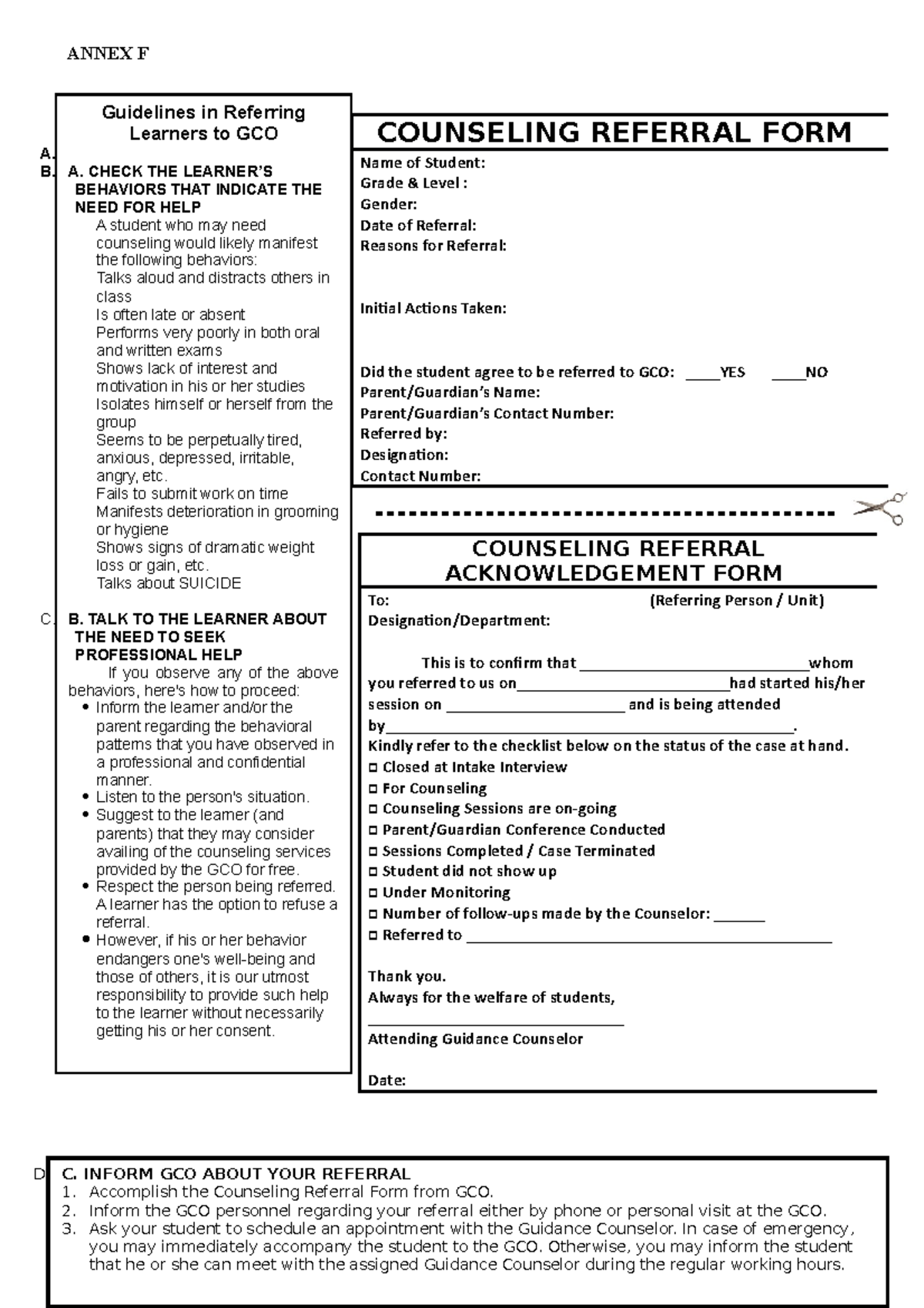 Referral Form-Annex F - For your references - ANNEX G: Guidelines in ...
