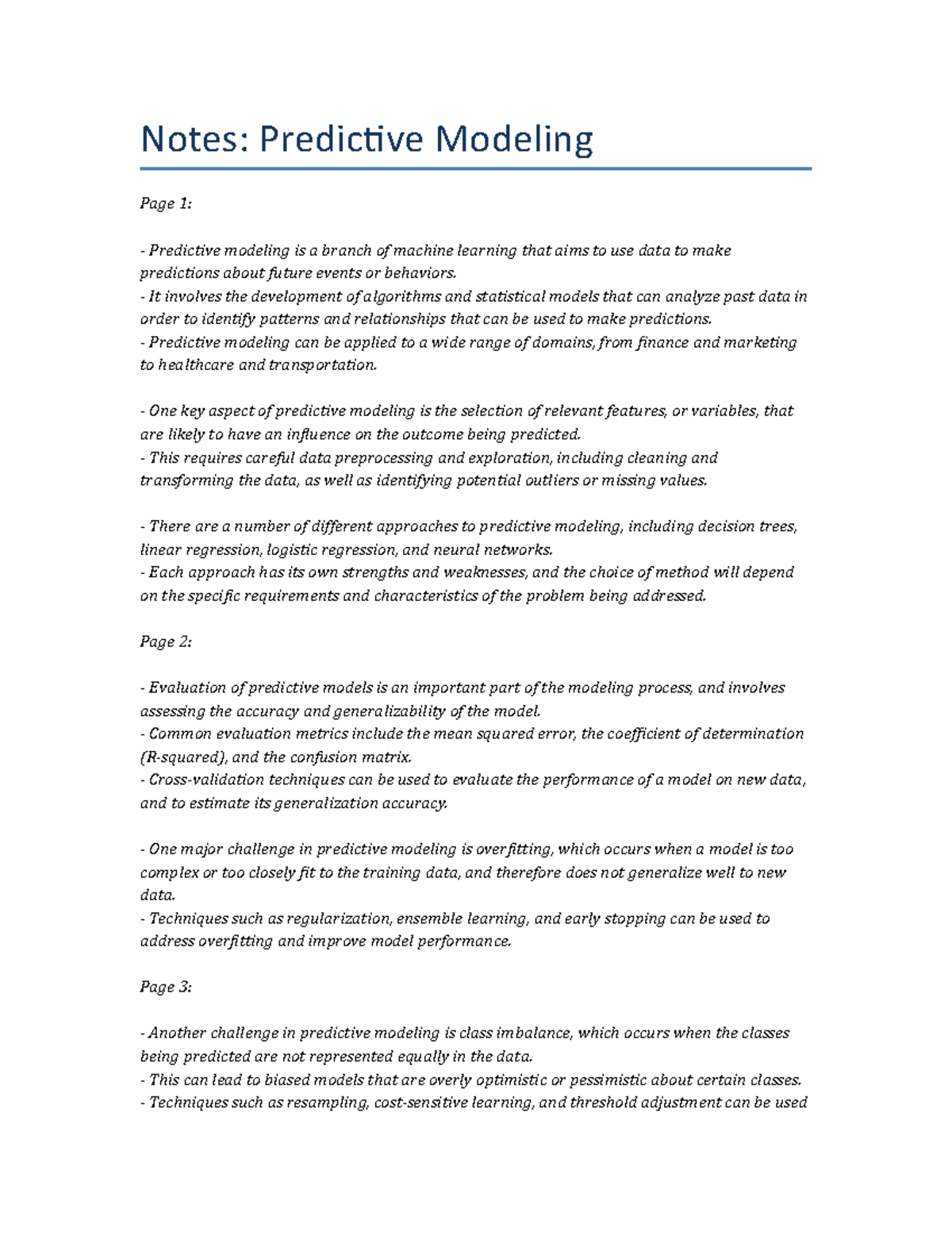 Lecture Notes Predictive Modeling Notes Predictive Modeling Page 1