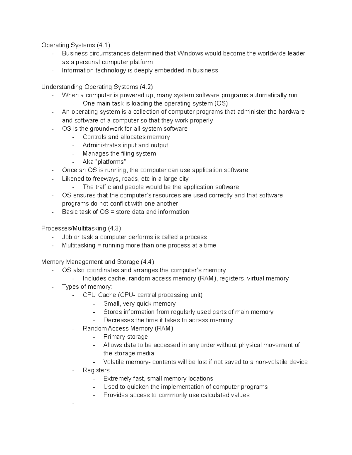 Operating System Notes - Operating Systems (4) - Business circumstances ...